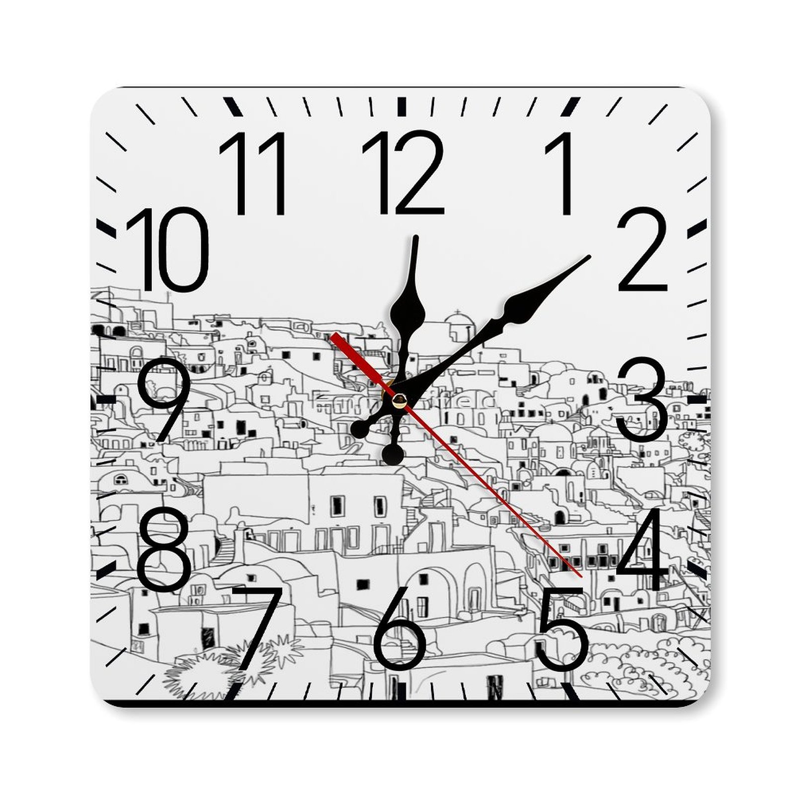 Santorini Black White Greece Greek Art Wall Clock Silent Non-Ticking ...