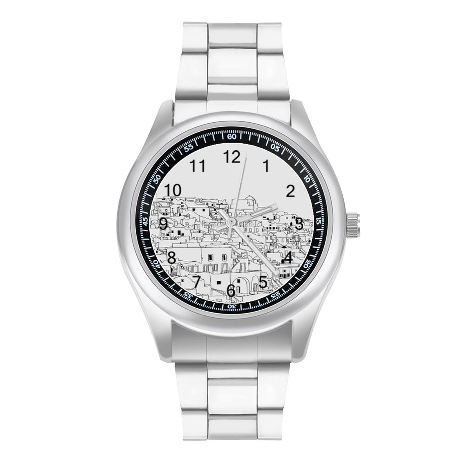 Santorini Black White Greece Greek Art Wrist Watches for Men Metal Band ...