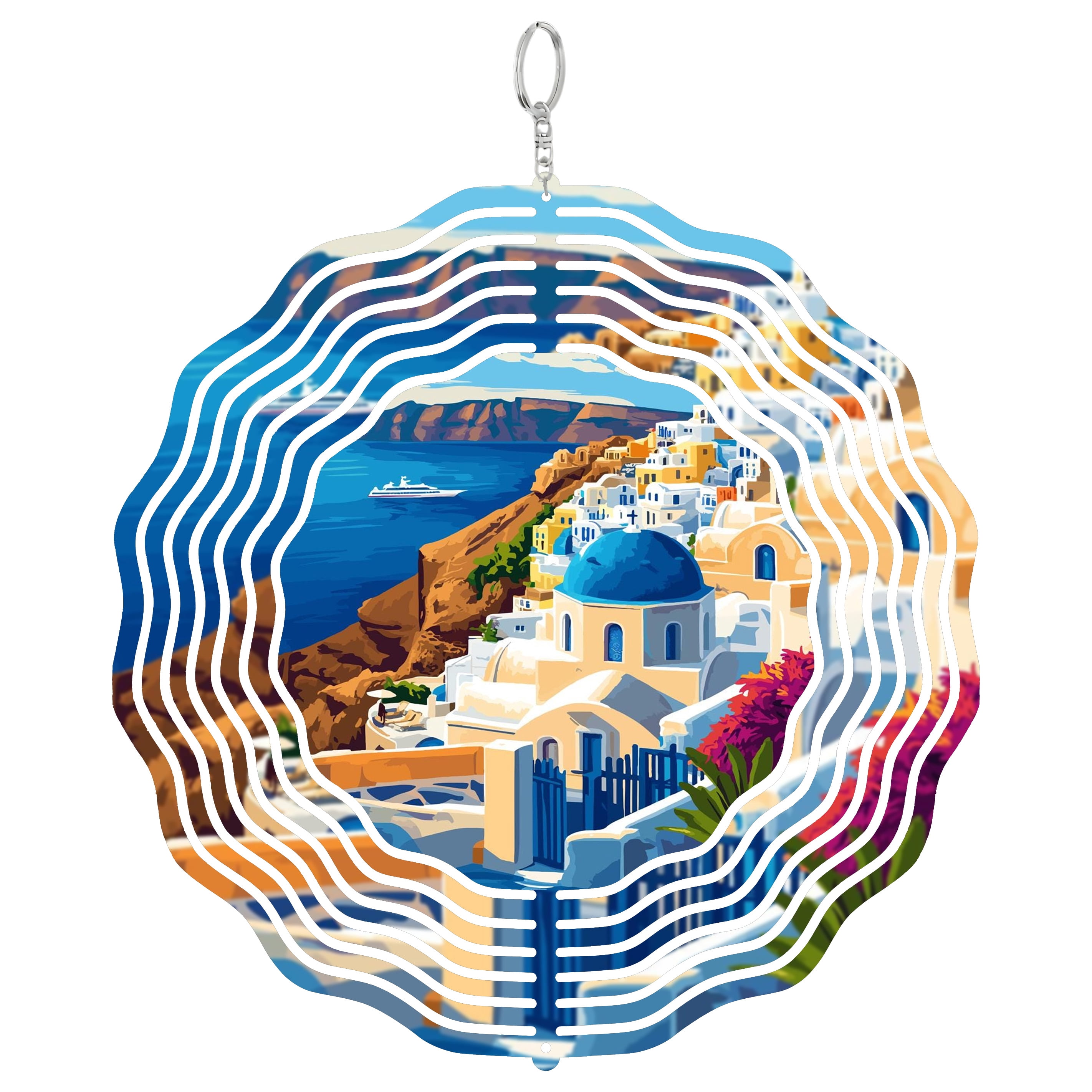Santorini Blue Dome 3D Wind Spinner Stainless Steel Kinetic Art Garden ...
