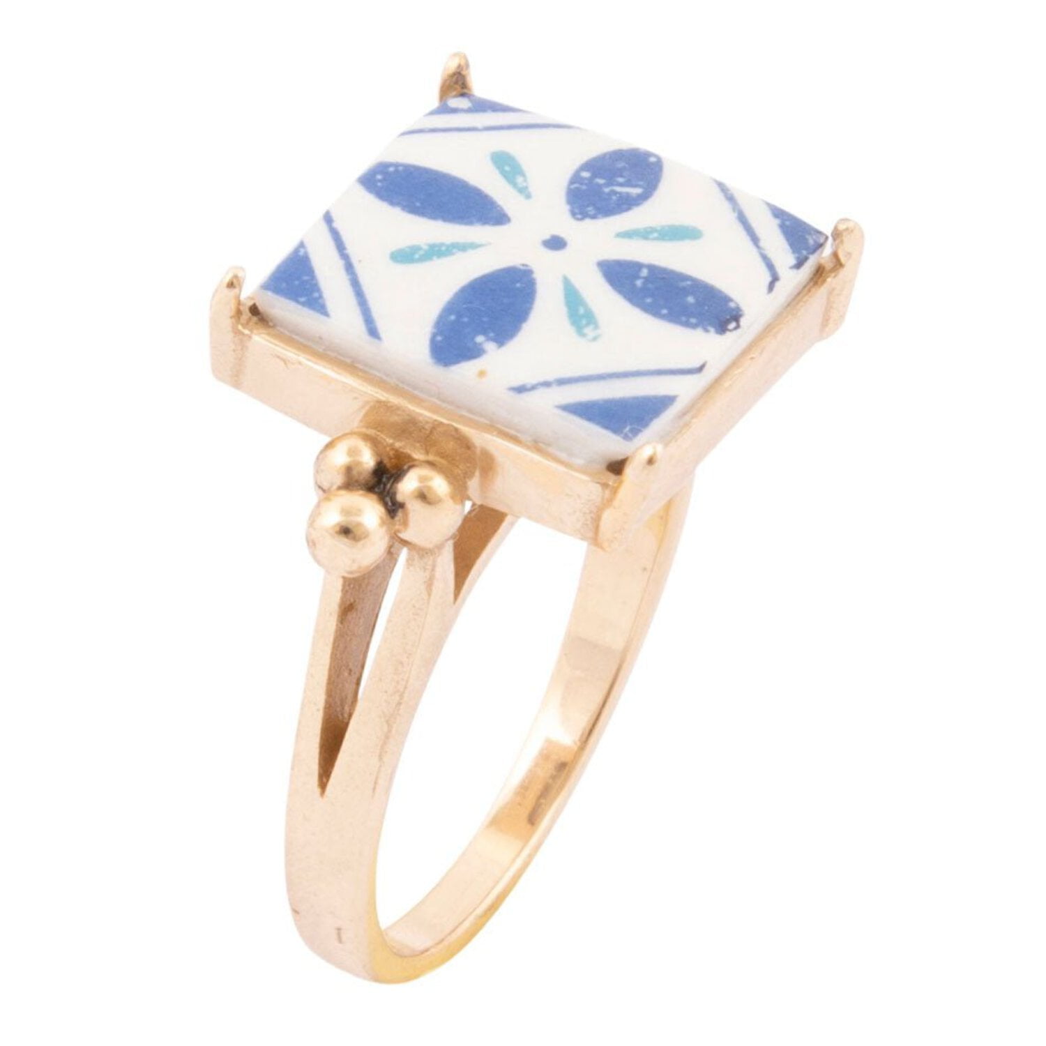 Santorini Blue and White Tile Golden Statement Ring - Walmart.com