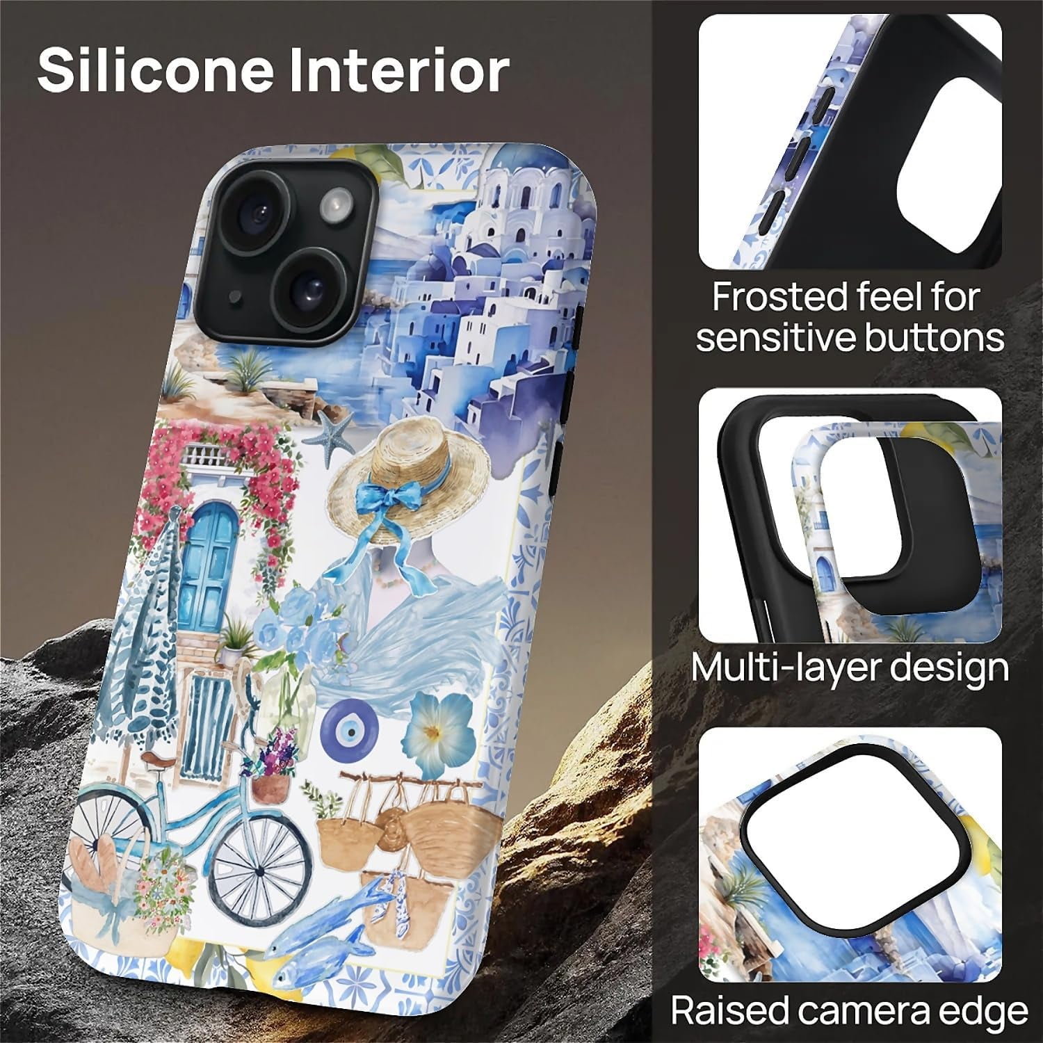Santorini Collage Blue Aesthetic Phone Case 11 12 13 14 15 16 Pro Max ...