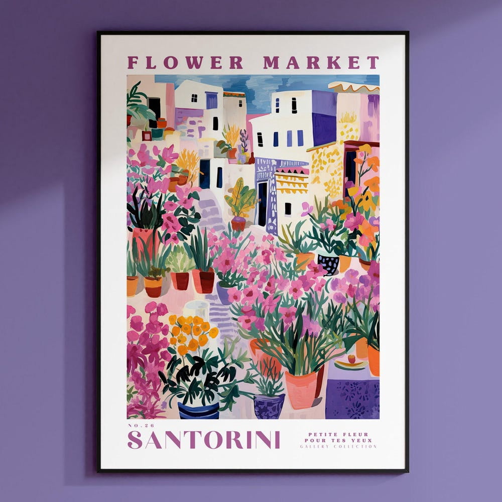 Santorini Flower Market Poster, Greece Travel Art, Large Modern Poster ...