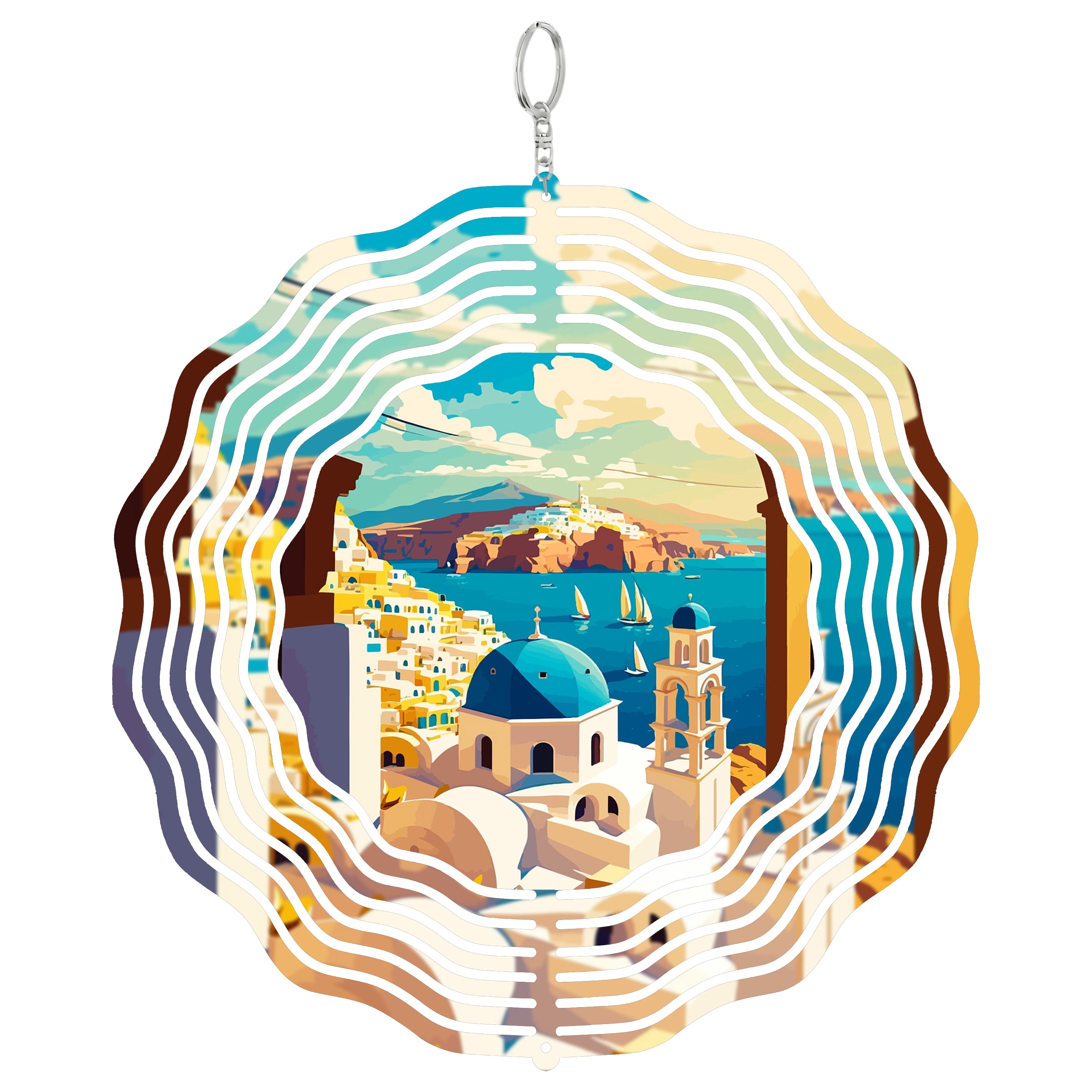 Santorini Greece Blue Dome 3D Wind Spinner Metal Kinetic Hanging Art ...