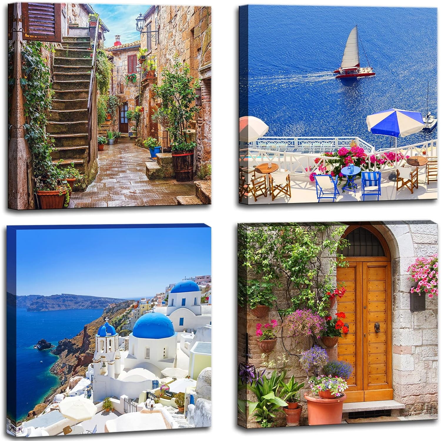 Santorini Greece Canvas Wall Art, Nature Landscape Pictures Print ...