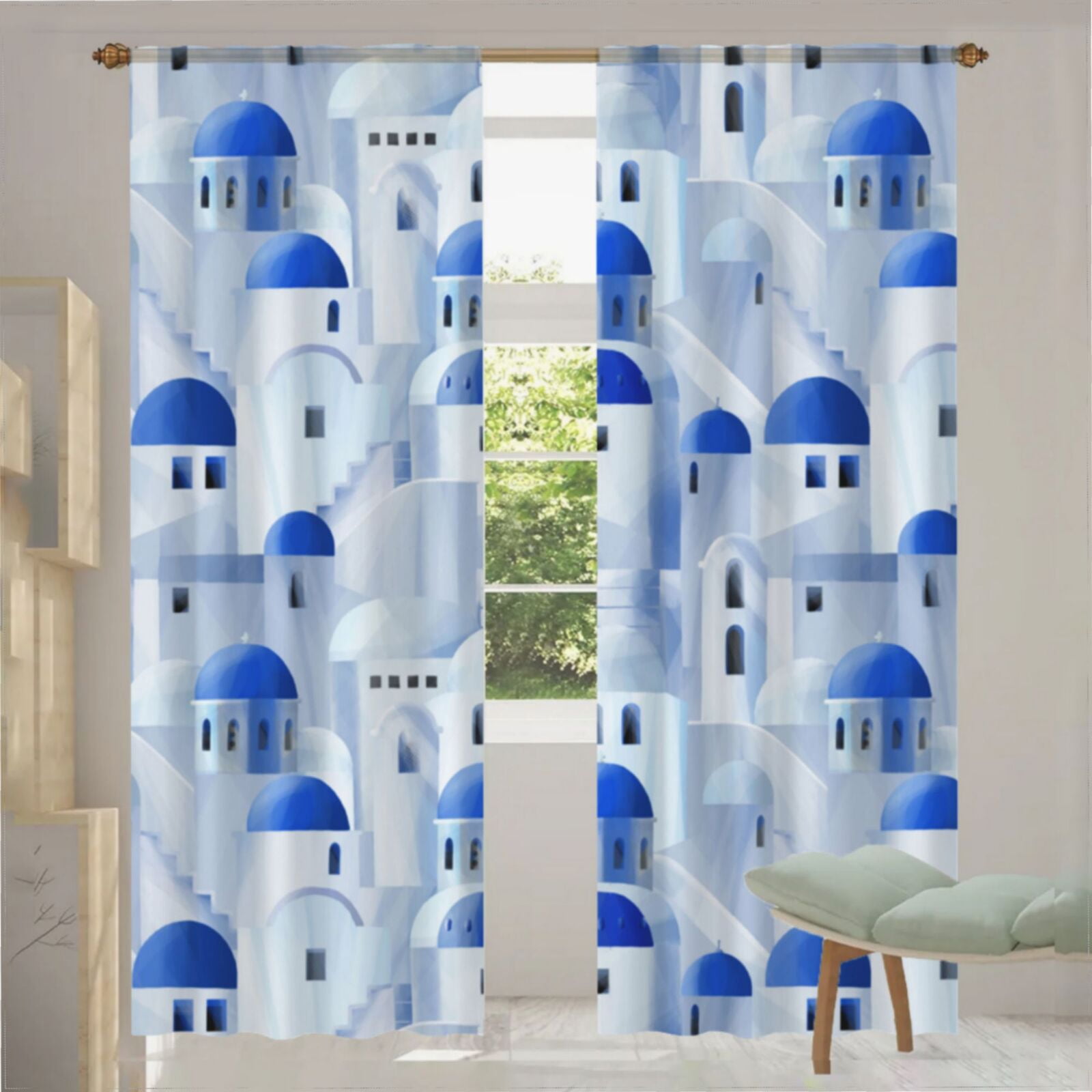 Santorini, Greece Curtains for Living Room Bedroom Decor Transparent ...