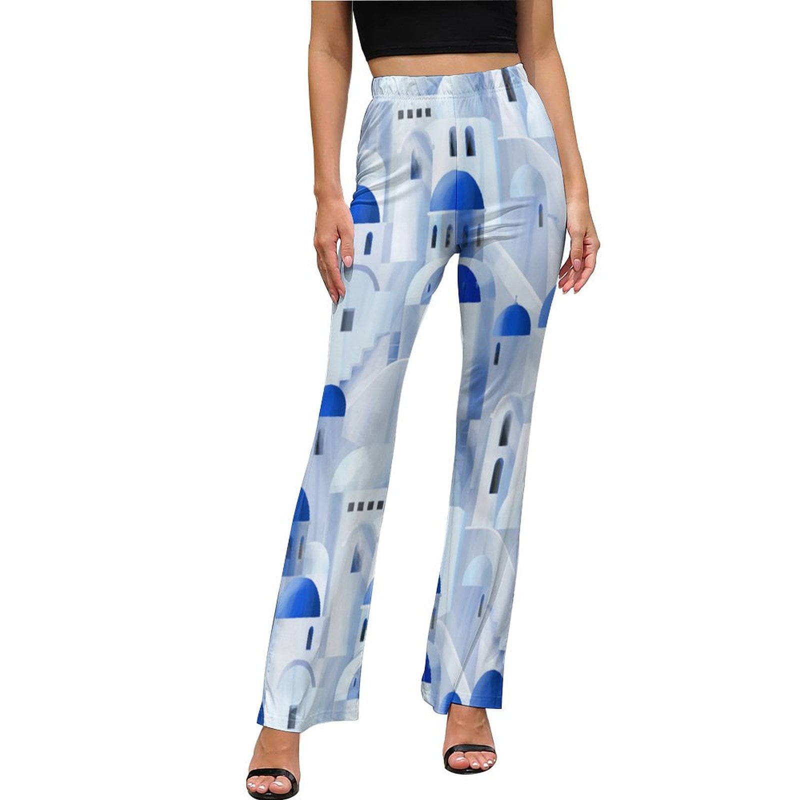 Santorini, Greece High Waisted Casual Flared Trousers Summer Home Pants ...