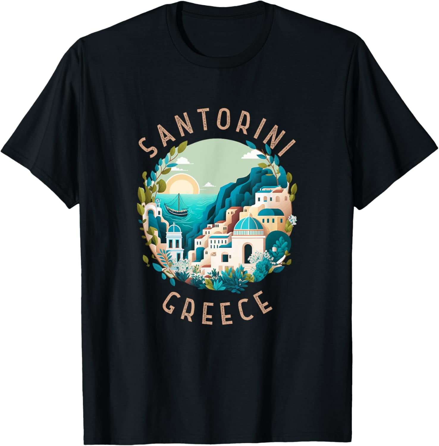 Santorini Greece Retro Distressed Circle T-Shirt - Walmart.com