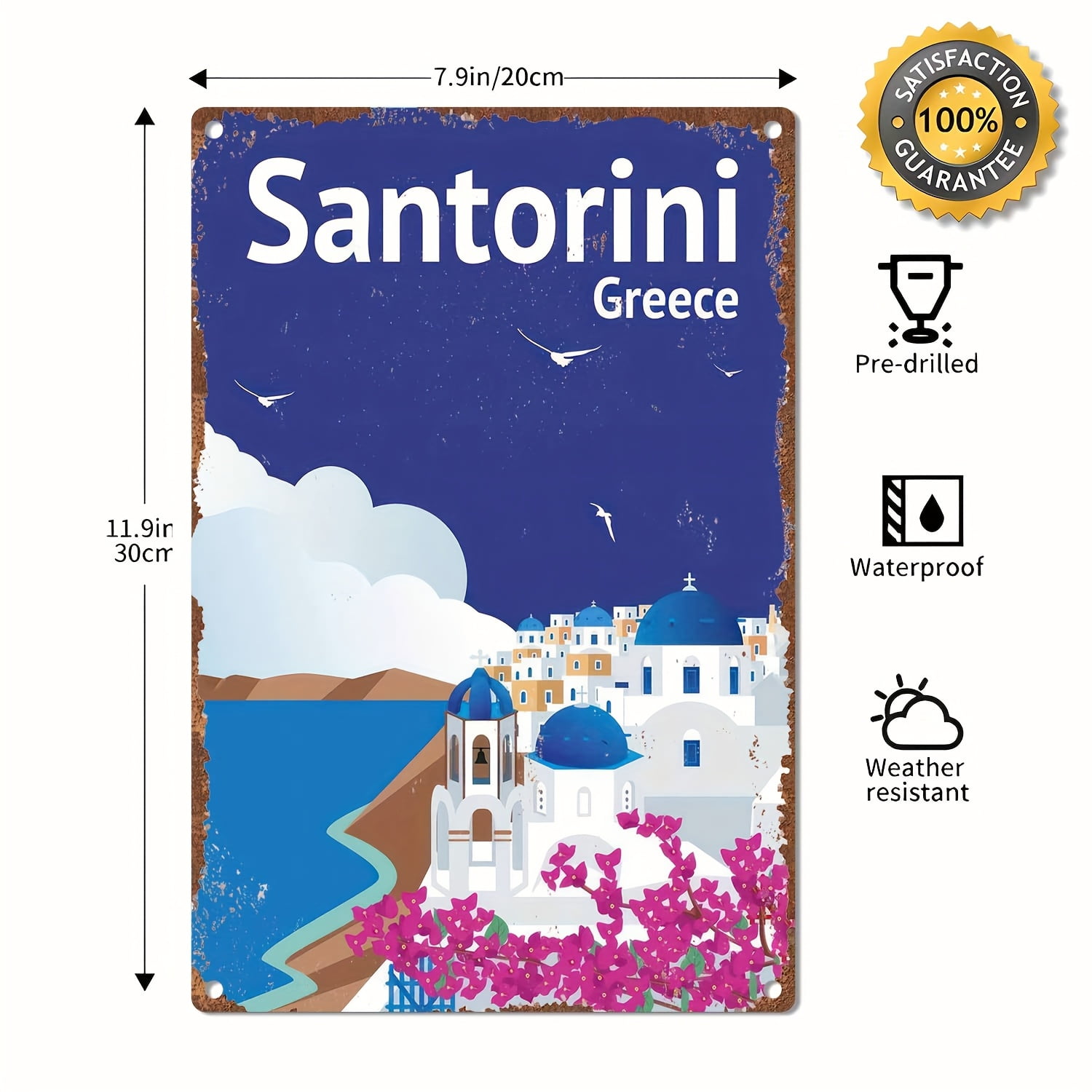Santorini Greece Travel Poster With Blue Domes Retro Metal Tin Sign ...