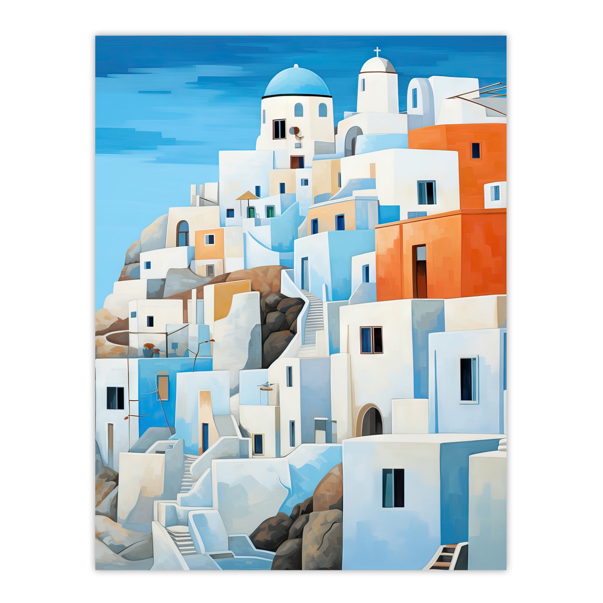 Santorini Greece Watercolour Painting Whitewashed Buildings Of Greek ...