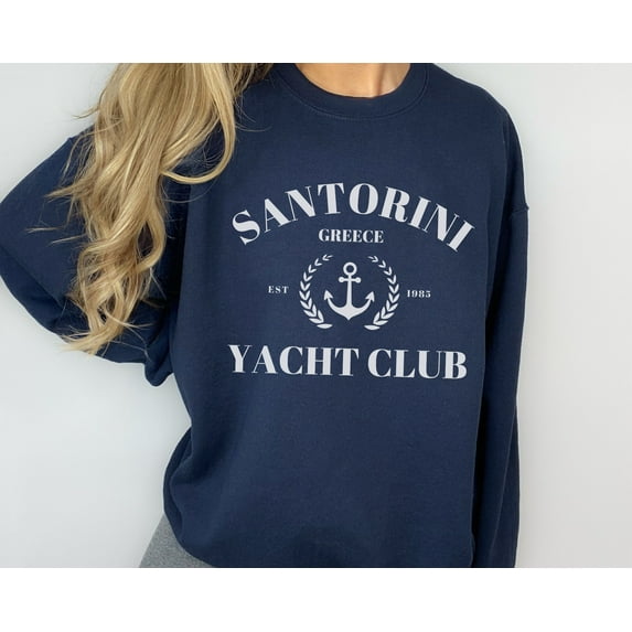 Santorini Greece Yacht Club Crewneck T-Shirt Nautical Beach Greek Theme ...
