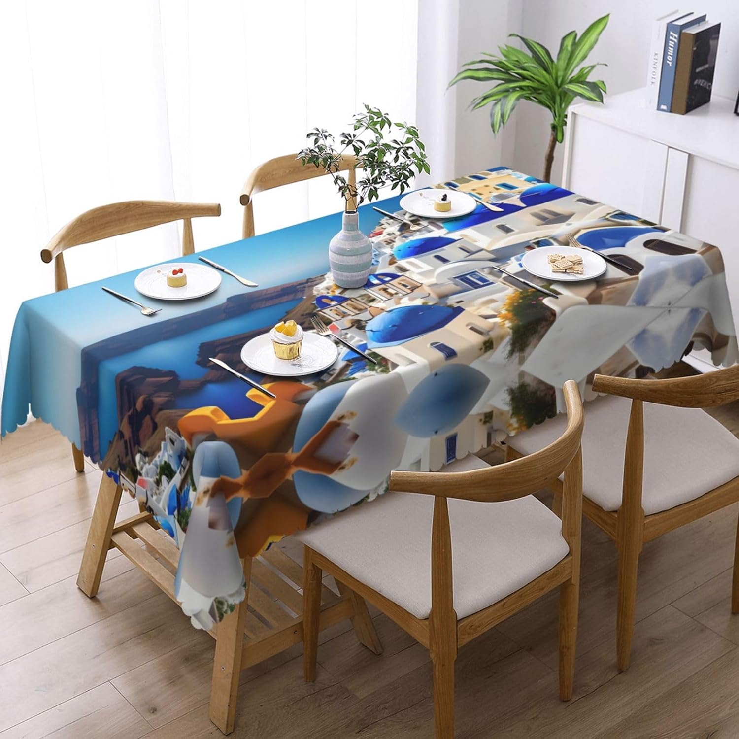 Santorini Greek Island Sea View Print Tablecloth For Rectangle Tables ...