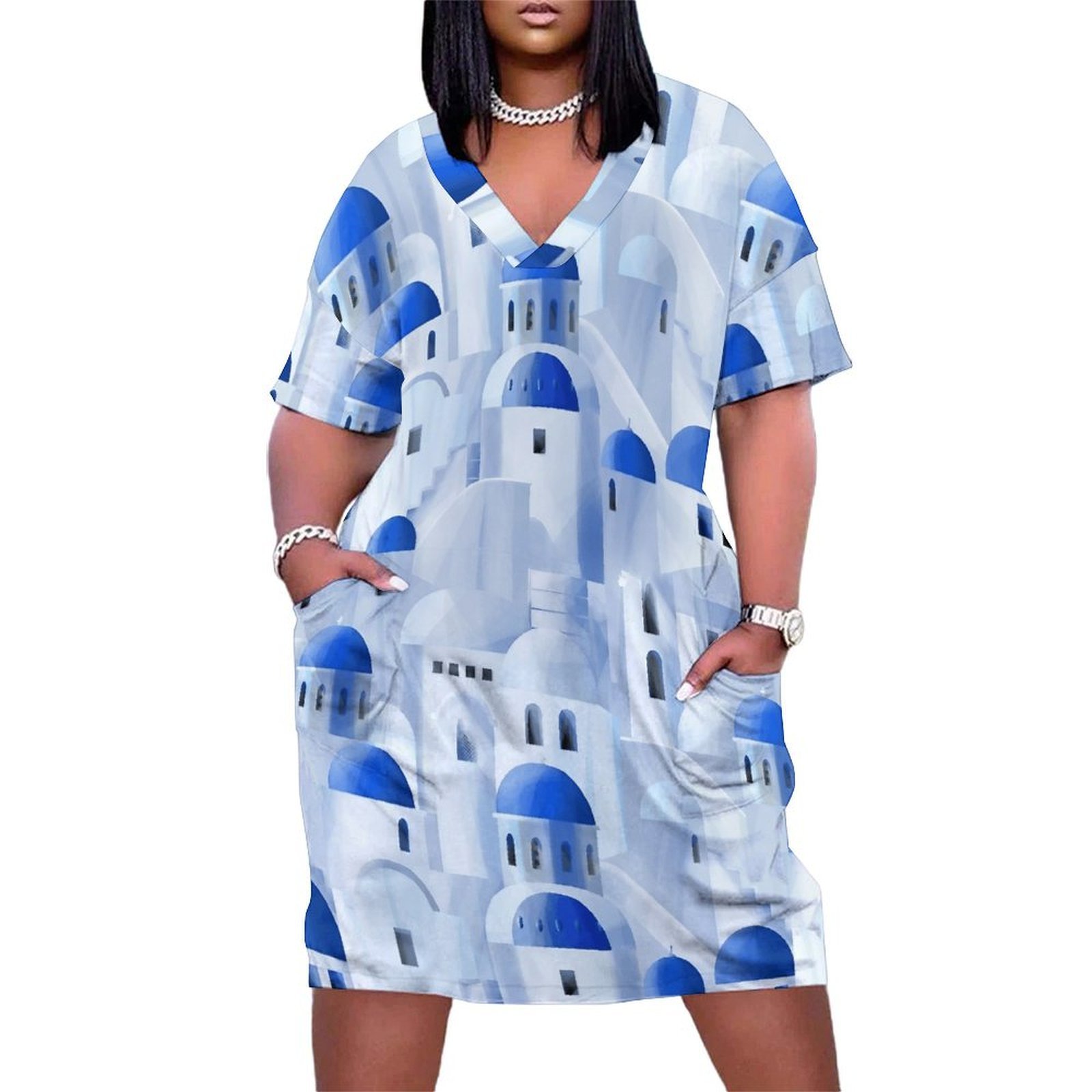 Santorini Island in The Greece Loose Pocket Dress Dresses Summer Summer ...