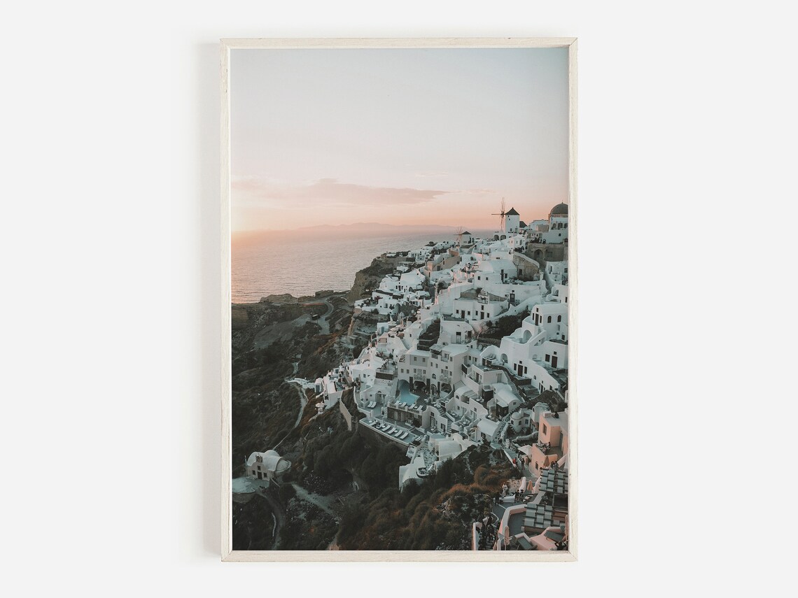 Santorini Sunset, Greek Architecture, Pastel Sunset Print, Ocean Sunset ...