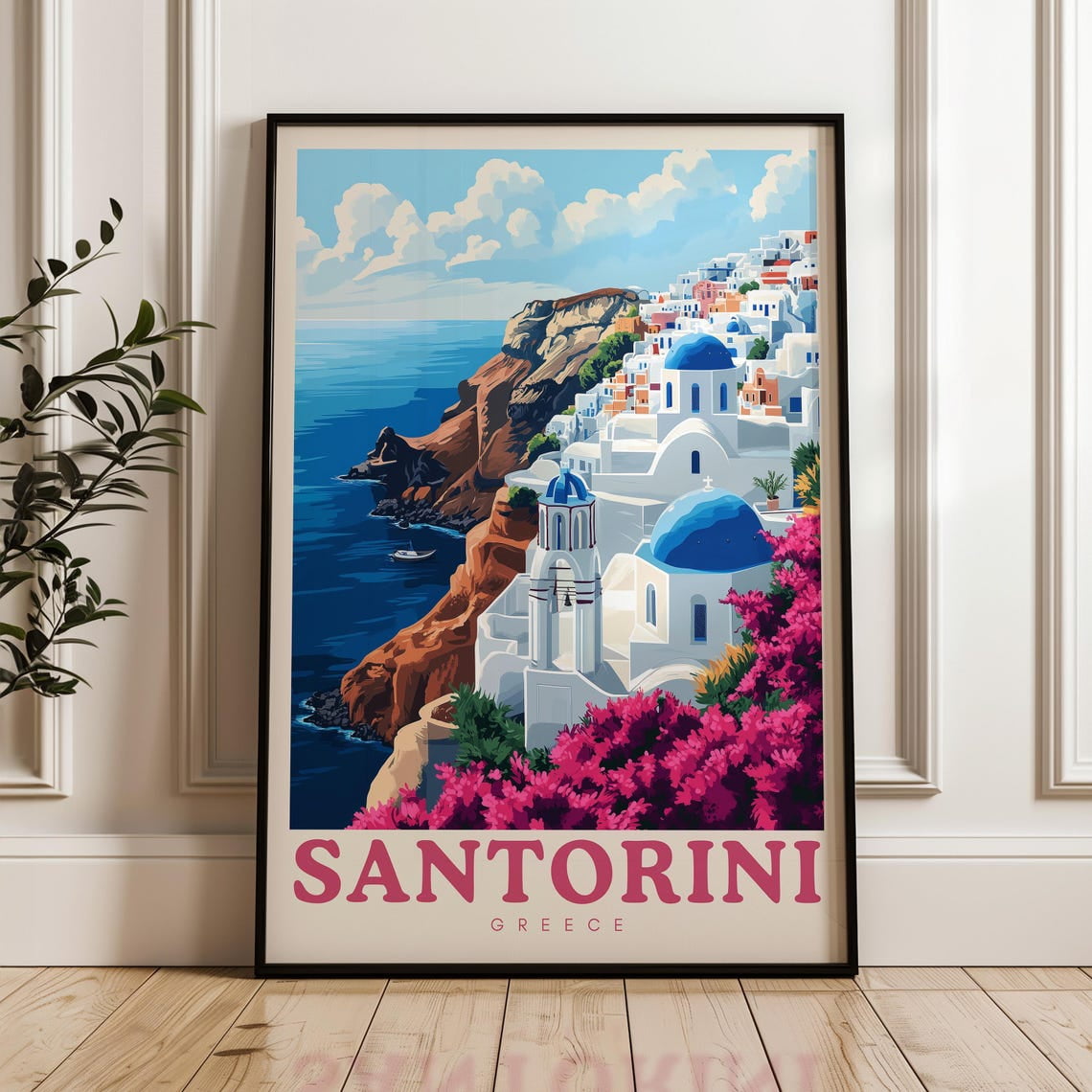 Santorini Travel Poster - Greece Wall Art Print, Illustration Poster ...