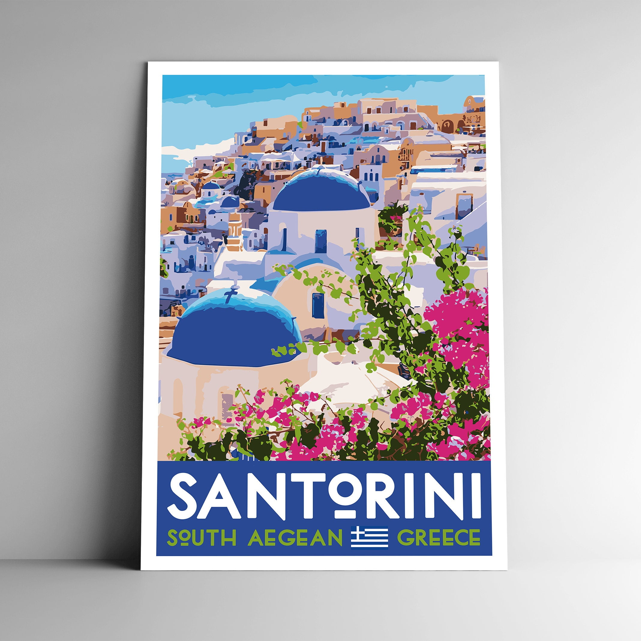 Santorini Vintage Travel Poster / Postcard WPA Style Retro Greece Greek ...