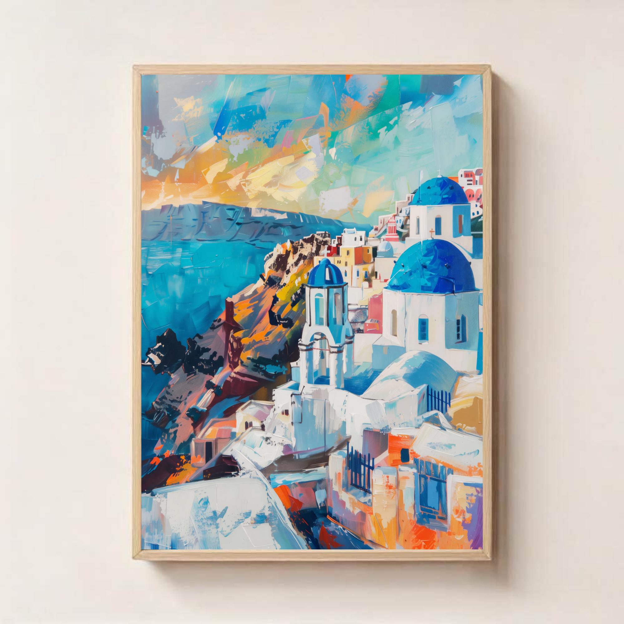 Santorini Wall Art – Blue Dome Greece , Cycladic Island Decor, Greek ...