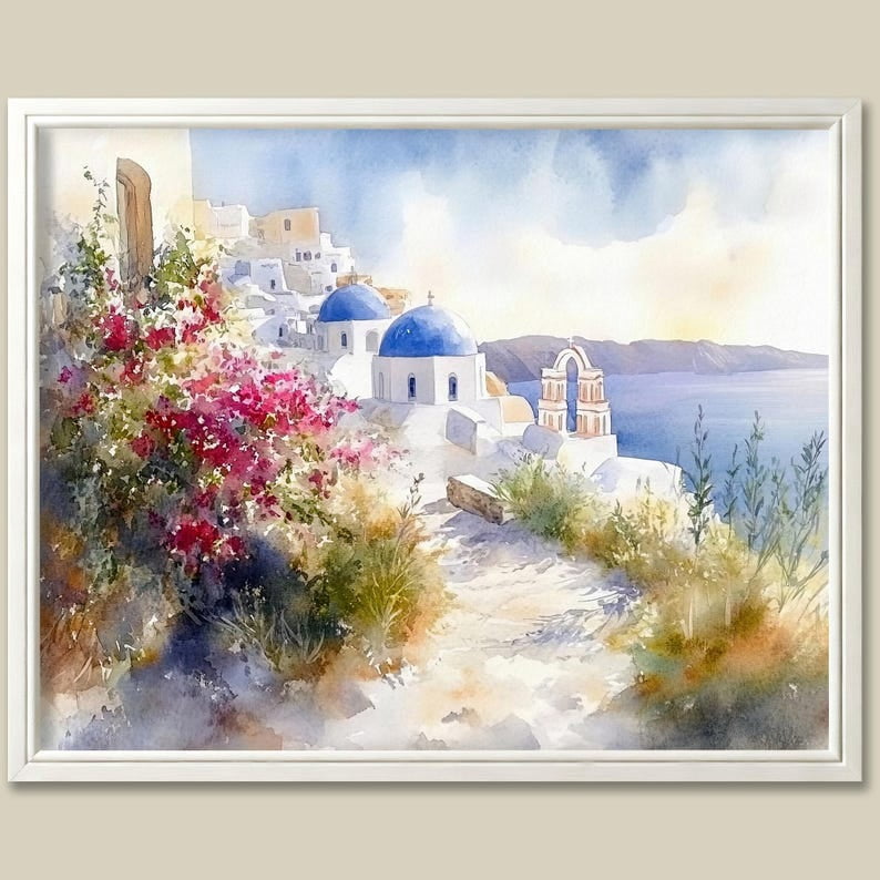 Santorini Watercolor Painting Greek island Architecture Art Print ...
