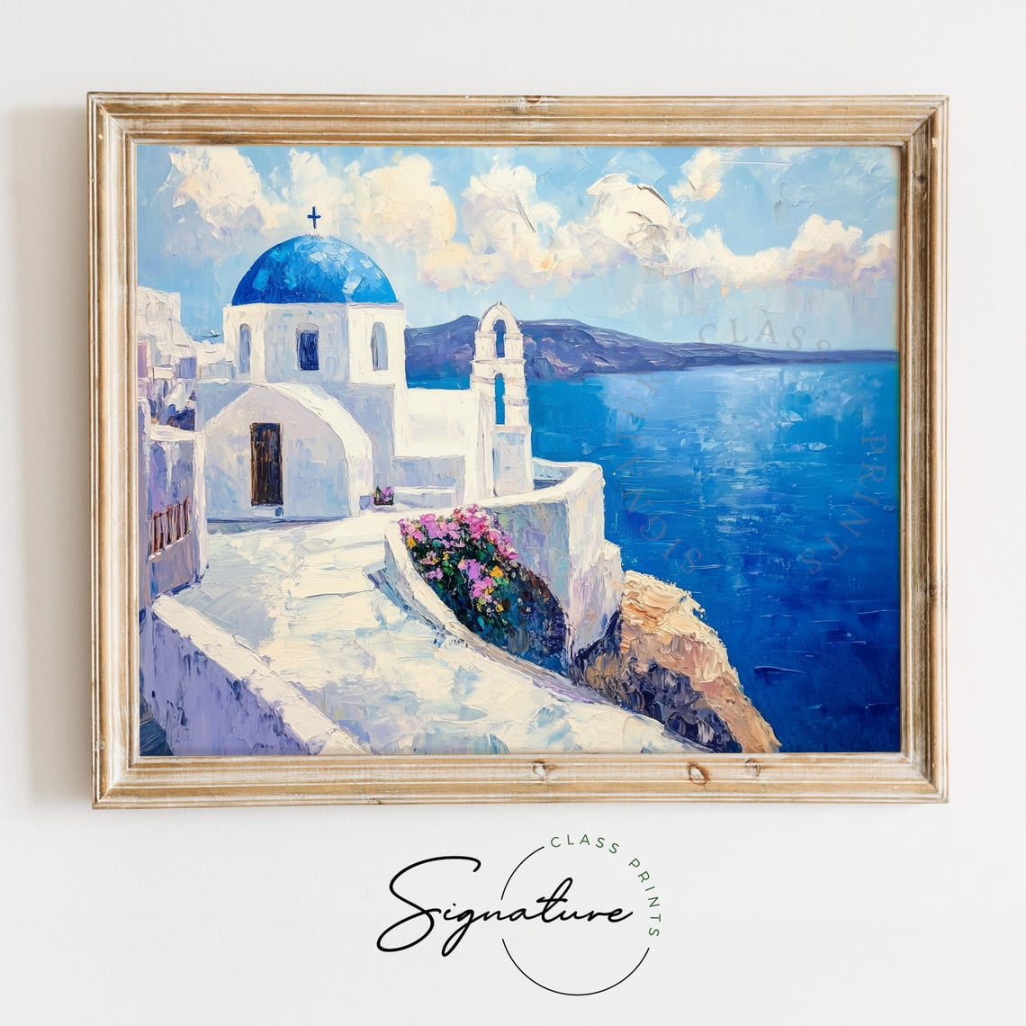 Santorini White Chapel With Blue Domes, Romantic Coastal Wall Art ...