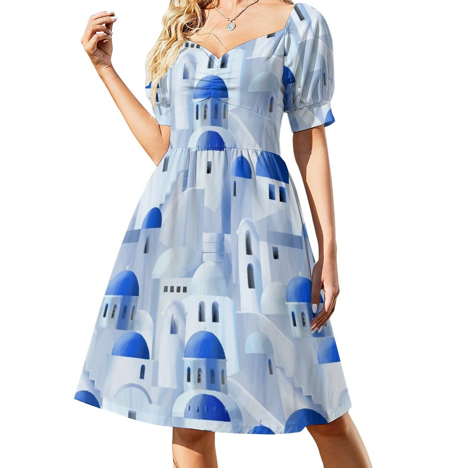 Santorini island in the Greece Sleeveless Dress Clothing female women's ...
