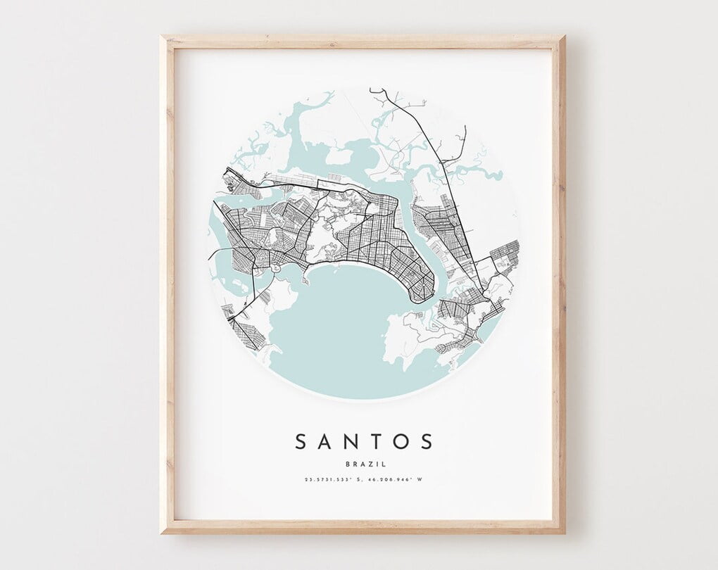 Santos Map Print, Santos Map Poster City Wall Art, Santos Road Map ...