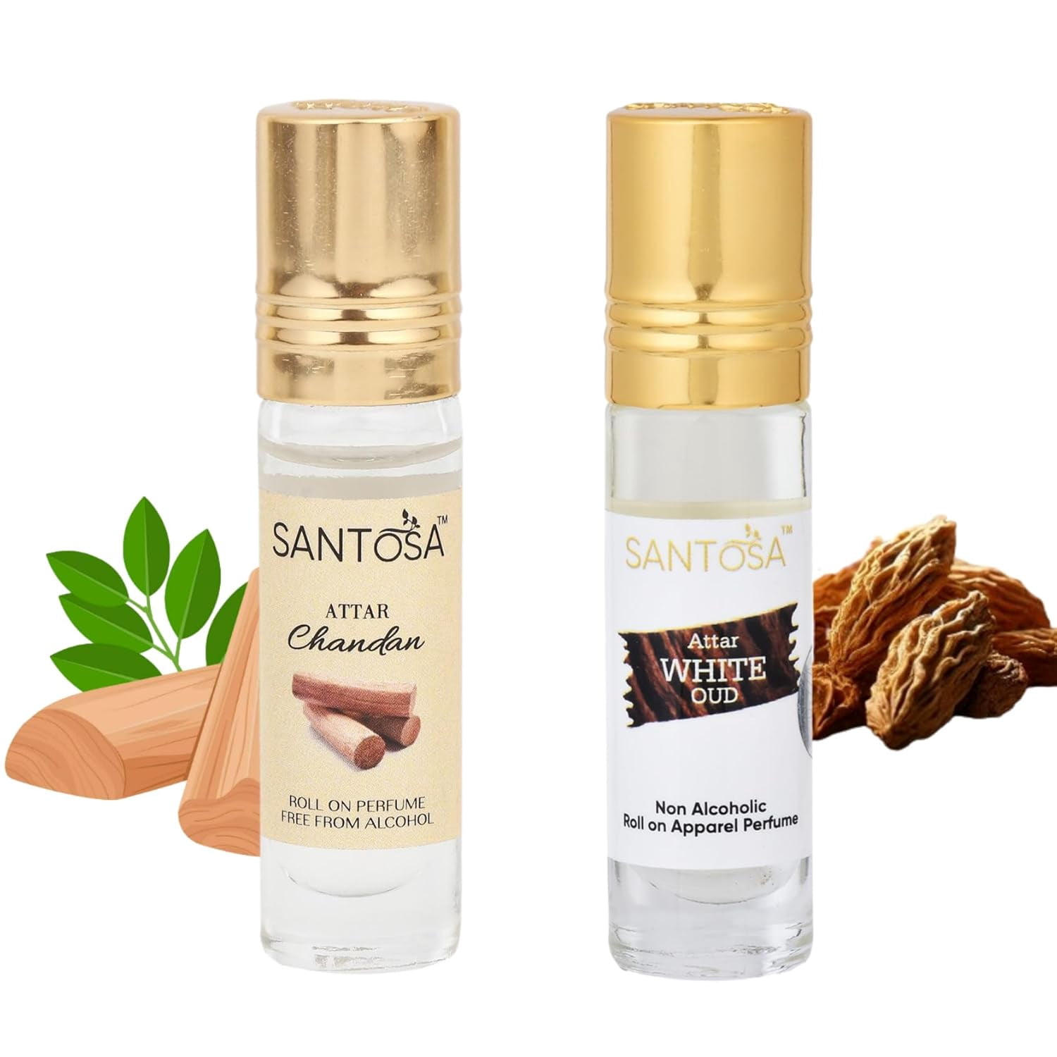 Santosa Chandan Sandalwood White Oud Attar RollOn 6ml Each AlcoholFree ...