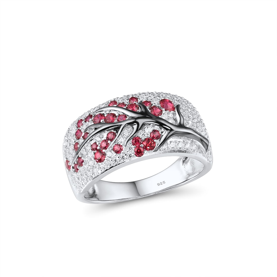 Santuzza 925 Sterling Silver Cherry Ring Created Ruby Cubic Zirconia ...