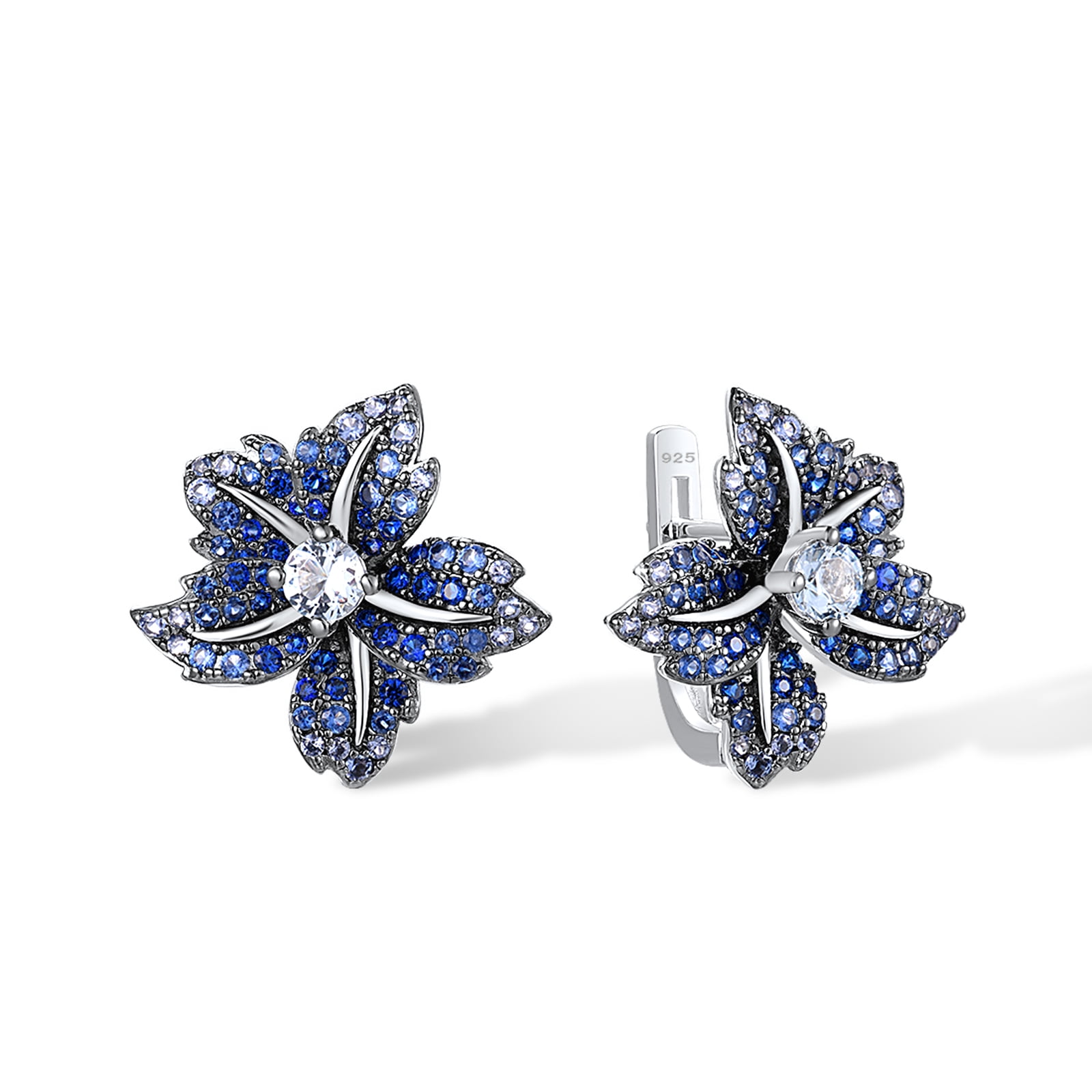 Santuzza 925 Sterling Silver Lily Earrings Blue Spinel Nano Cubic ...