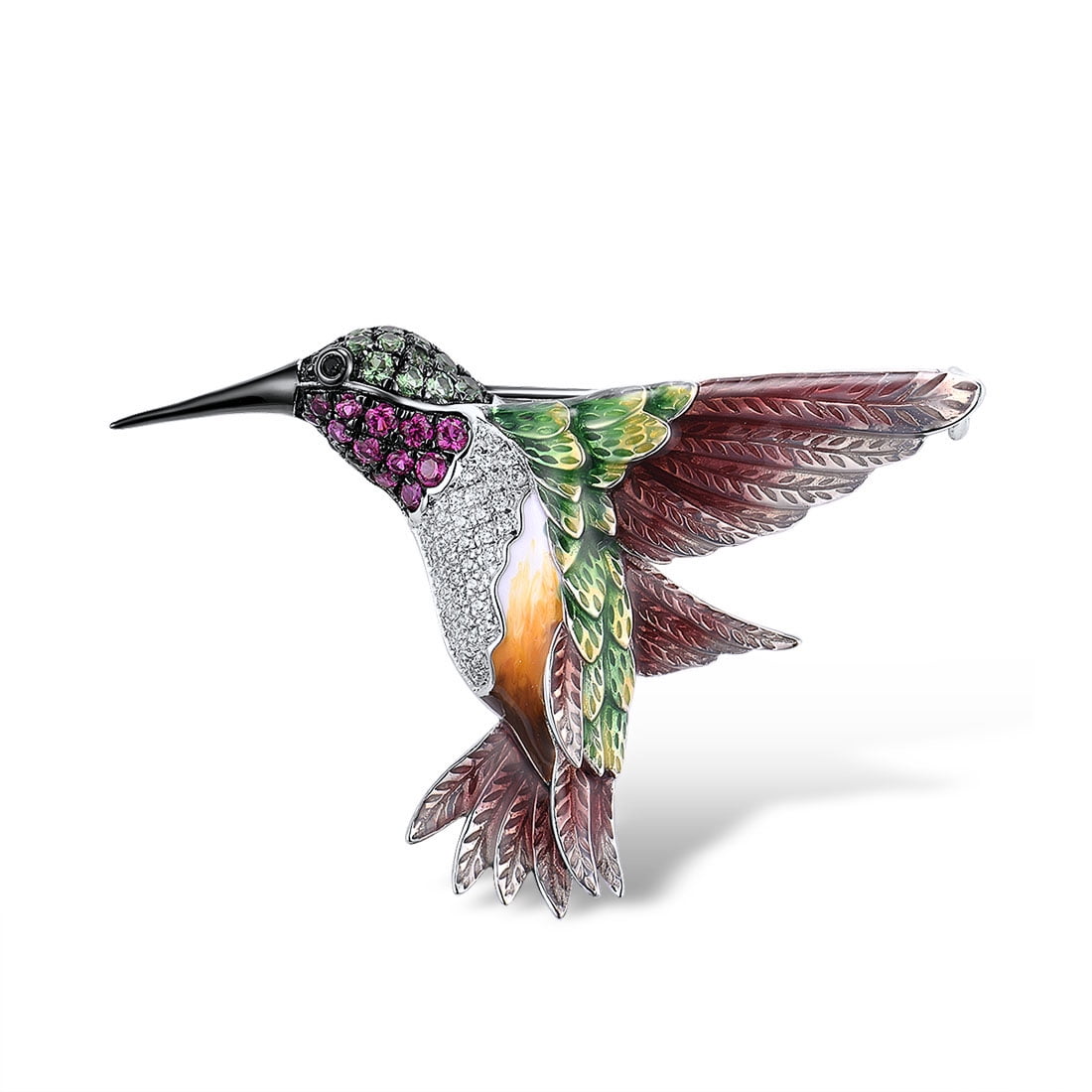 Santuzza Hummingbird Brooch 925 Sterling Silver Cubic Zirconia Enamel ...