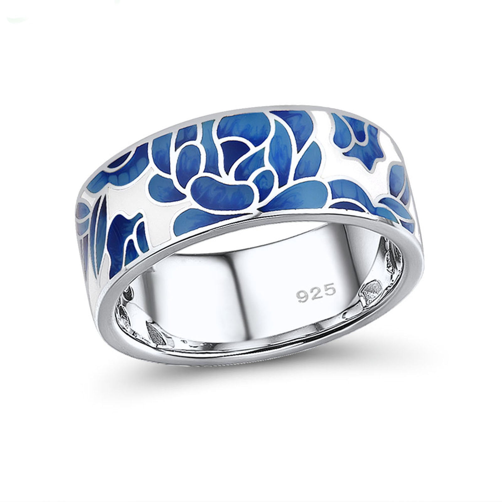 Santuzza Lotus Ring 925 Sterling Silver Enamel Flower Pattern Ring for ...