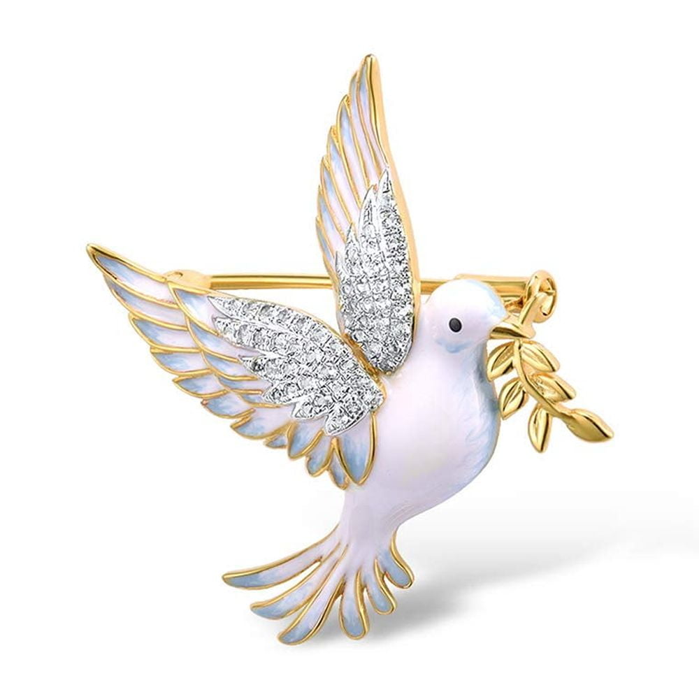 Santuzza Pigeon Brooch 925 Sterling Silver Enamel Bird White Cubic ...