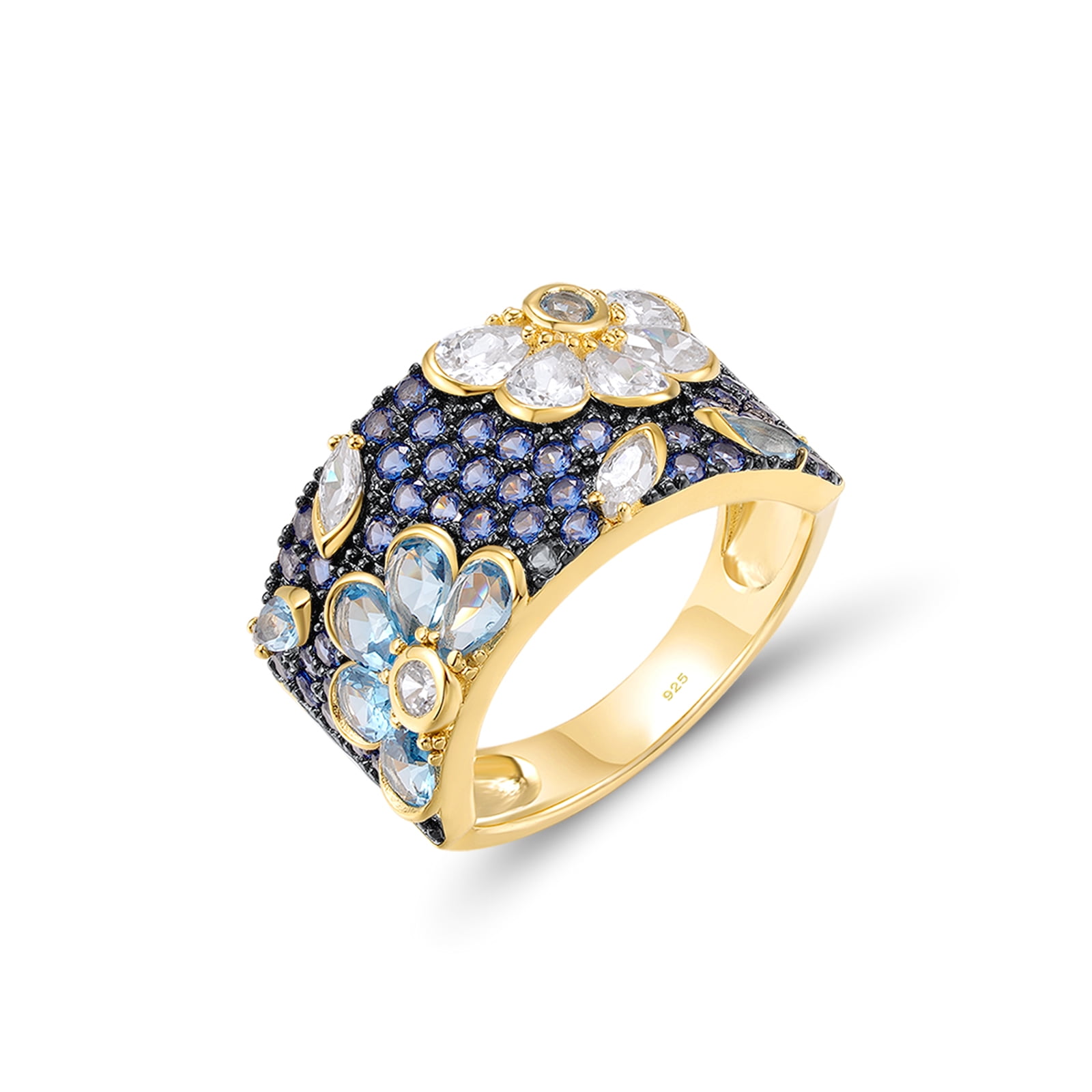 Santuzza Sterling Silver Blue & White Orchid Ring Blue Spinel Cubic ...