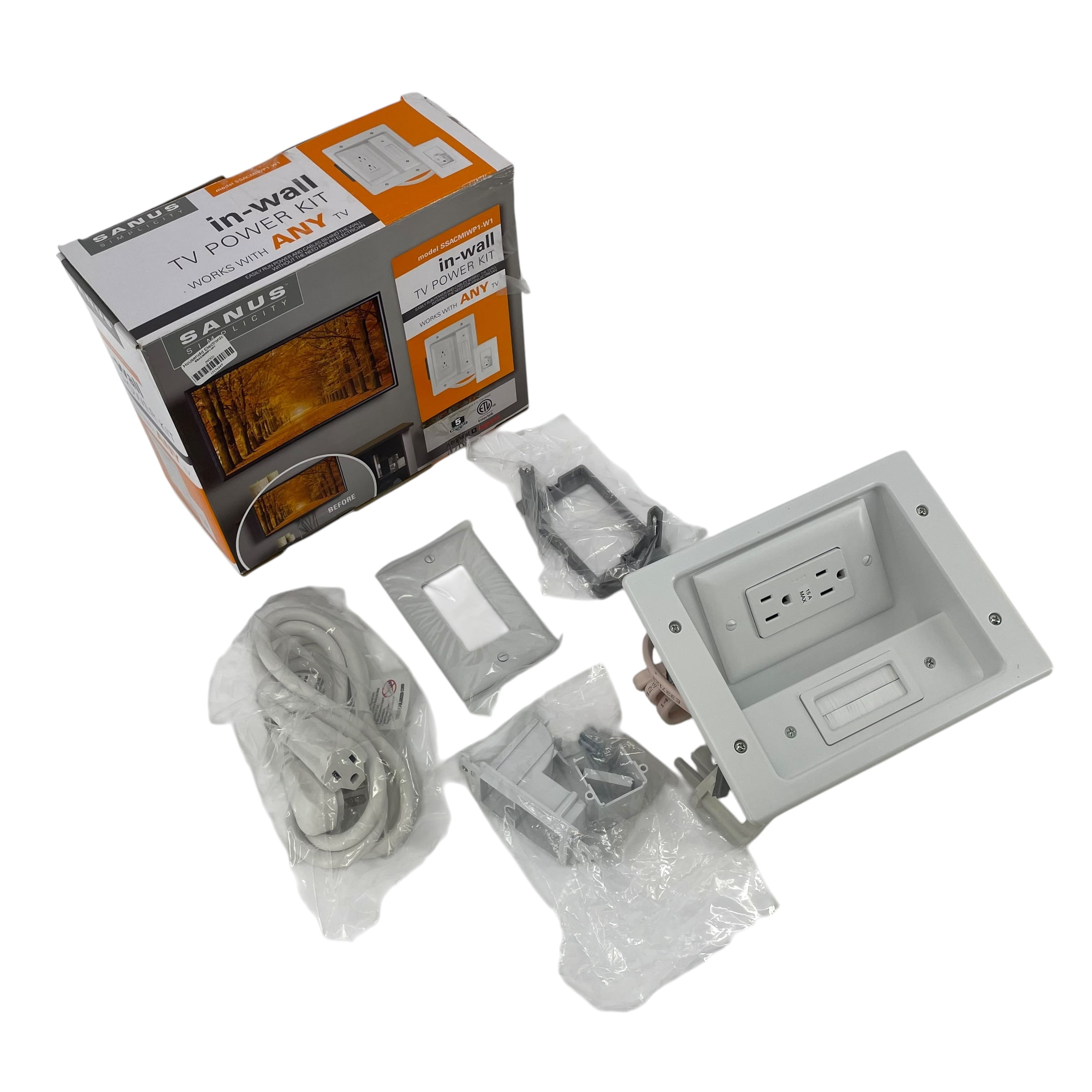 Sanus In-Wall TV Power Kit Recessed Cable Concealer SSACMIWP1-W1 ...