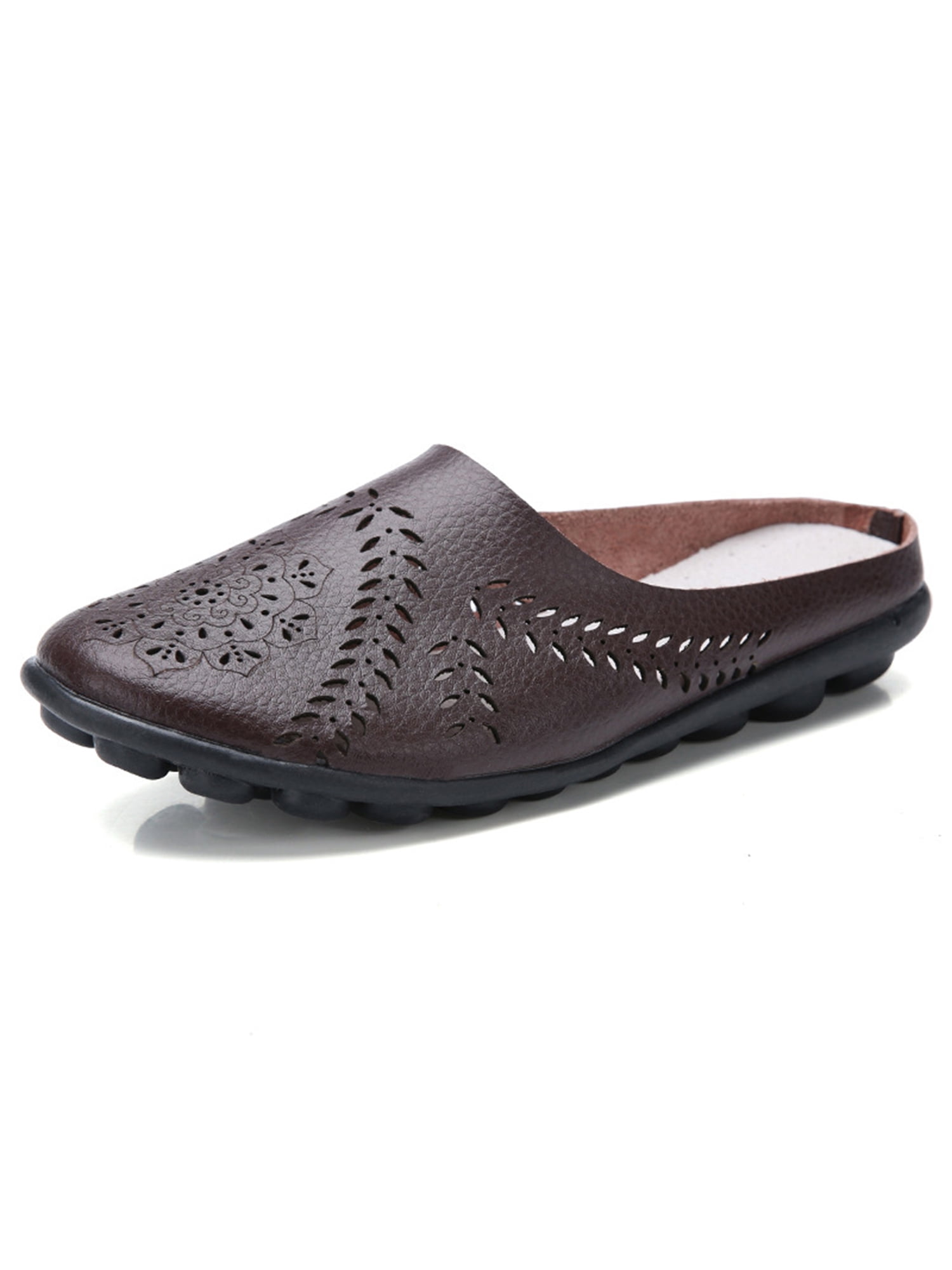 Sanviglor Ladies Mules Hollow Out Flat Sandal Closed Toe Sandals Beach Lightweight Nonslip Flats ...