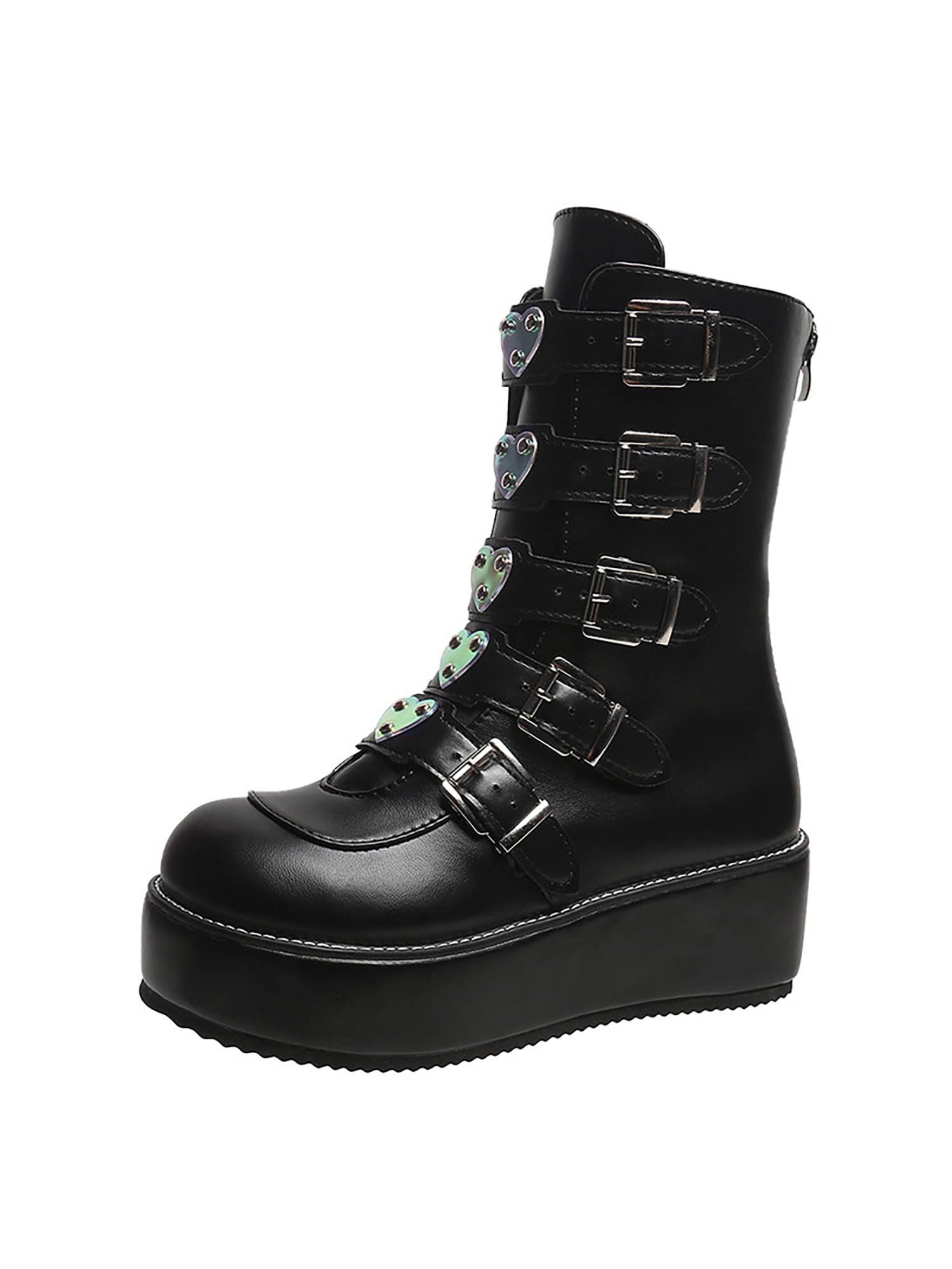 Sanviglor Womens Combat Boots Round Toe Ankle Booties Platform Punk ...