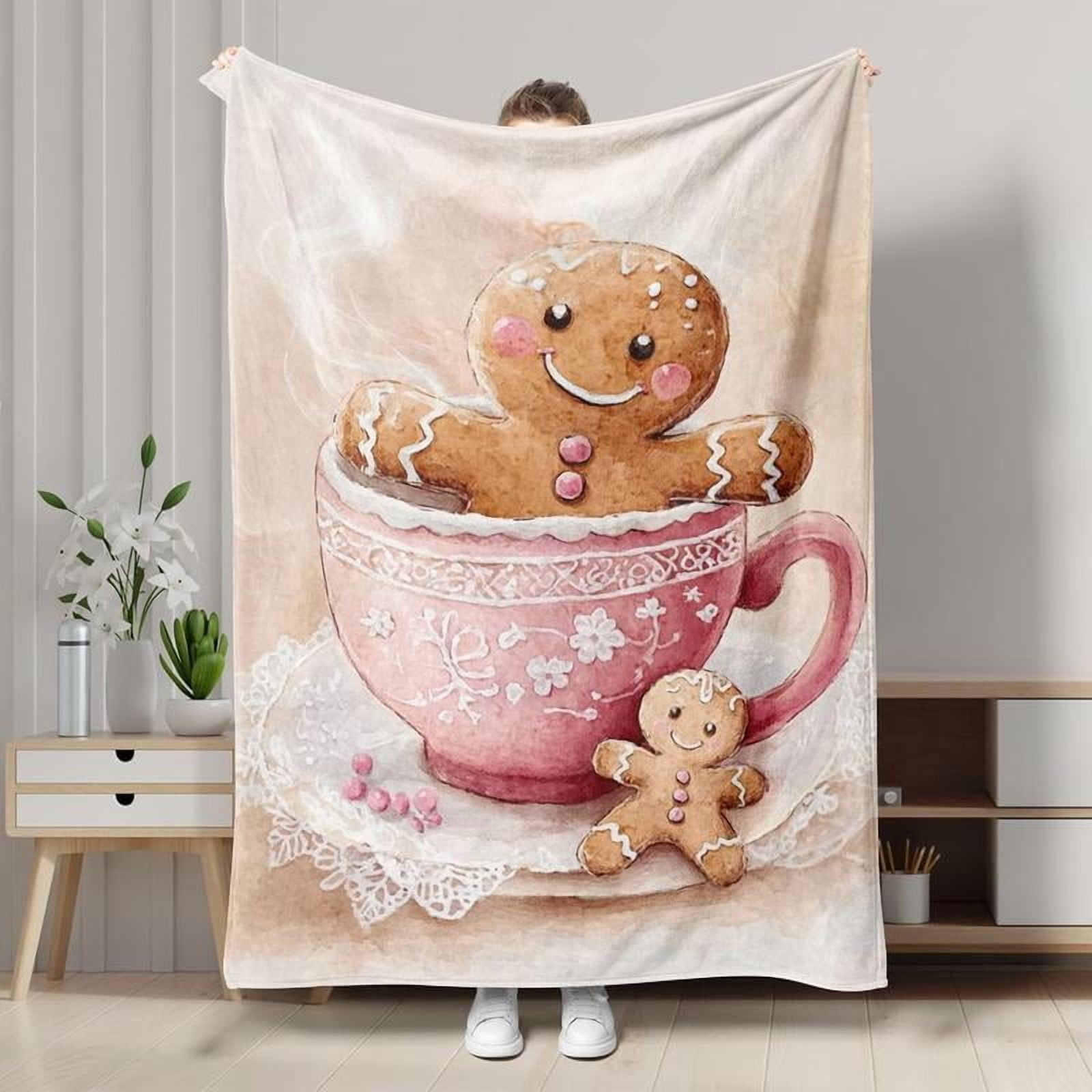 Sanwfall Throw Blanket Gingerbread Man Box Pink Soft Flannel Indoor ...