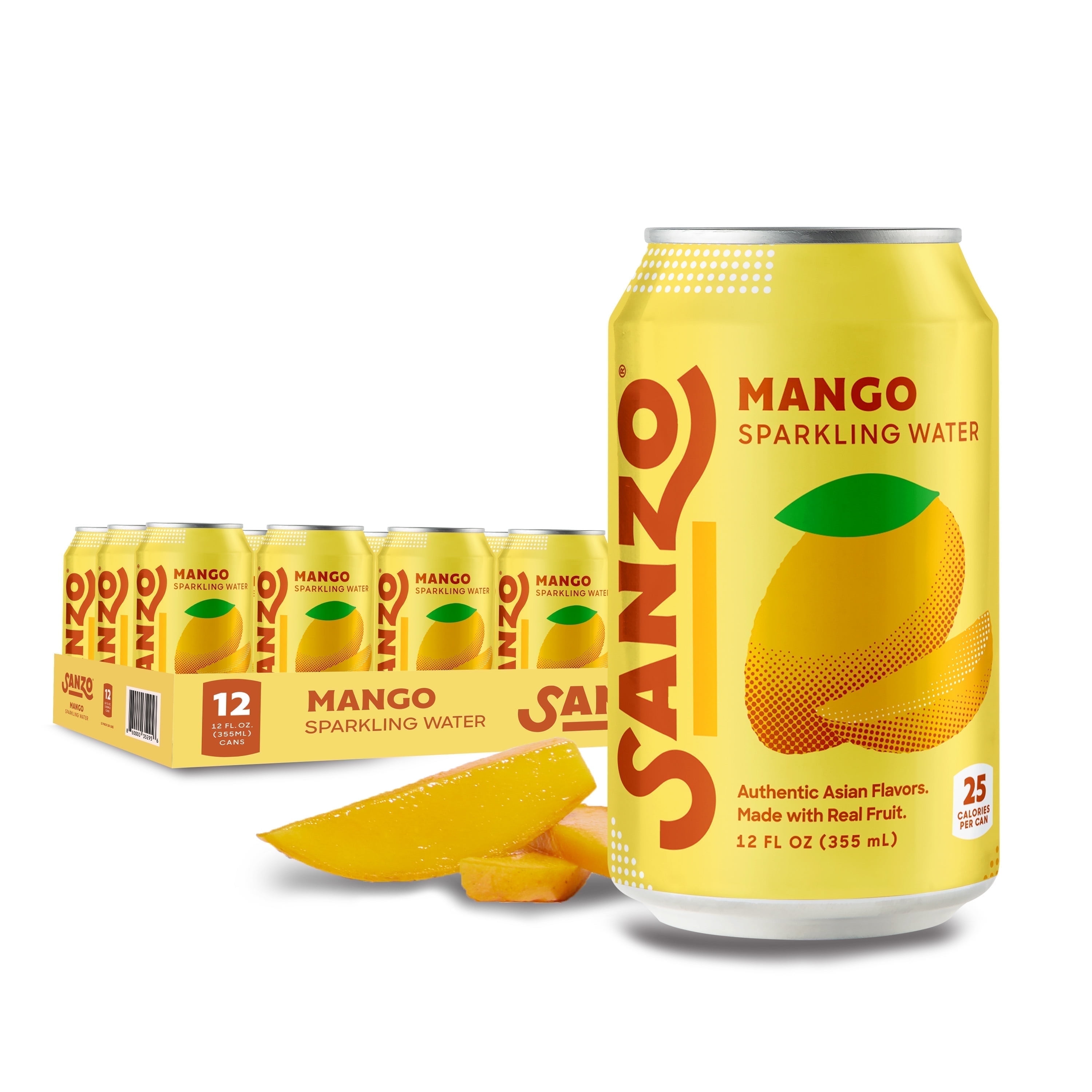 Sanzo Mango Sparkling Water, No Artificial Flavors, 12 fl oz, 12 Pack Cans - Walmart.com