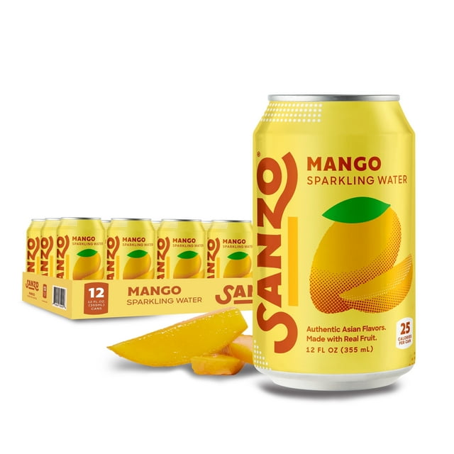 Sanzo Mango Sparkling Water, No Artificial Flavors, 12 fl oz, 12 Pack Cans - Walmart.com