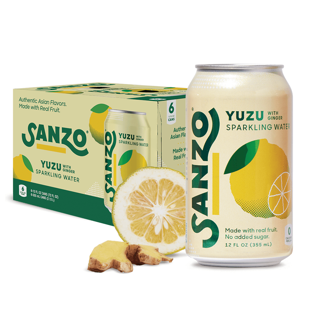 Sanzo Yuzu Sparkling Water (Lemon) 12 Cans - Made with Real Fruit, No Added Sugar Carbonated ...