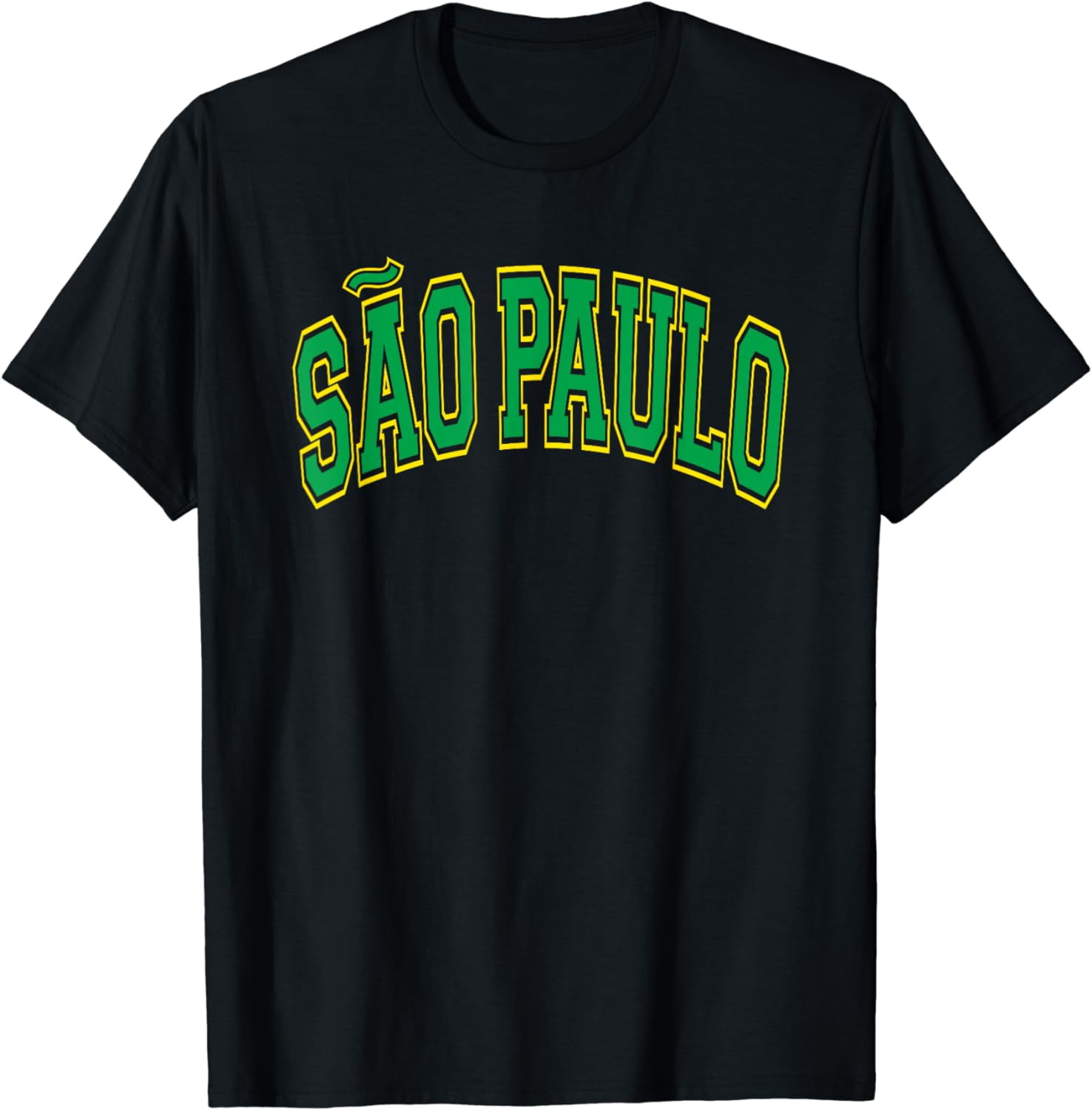 Sao Paulo Brazil Arched Green Text with Yellow Outline T-Shirt ...