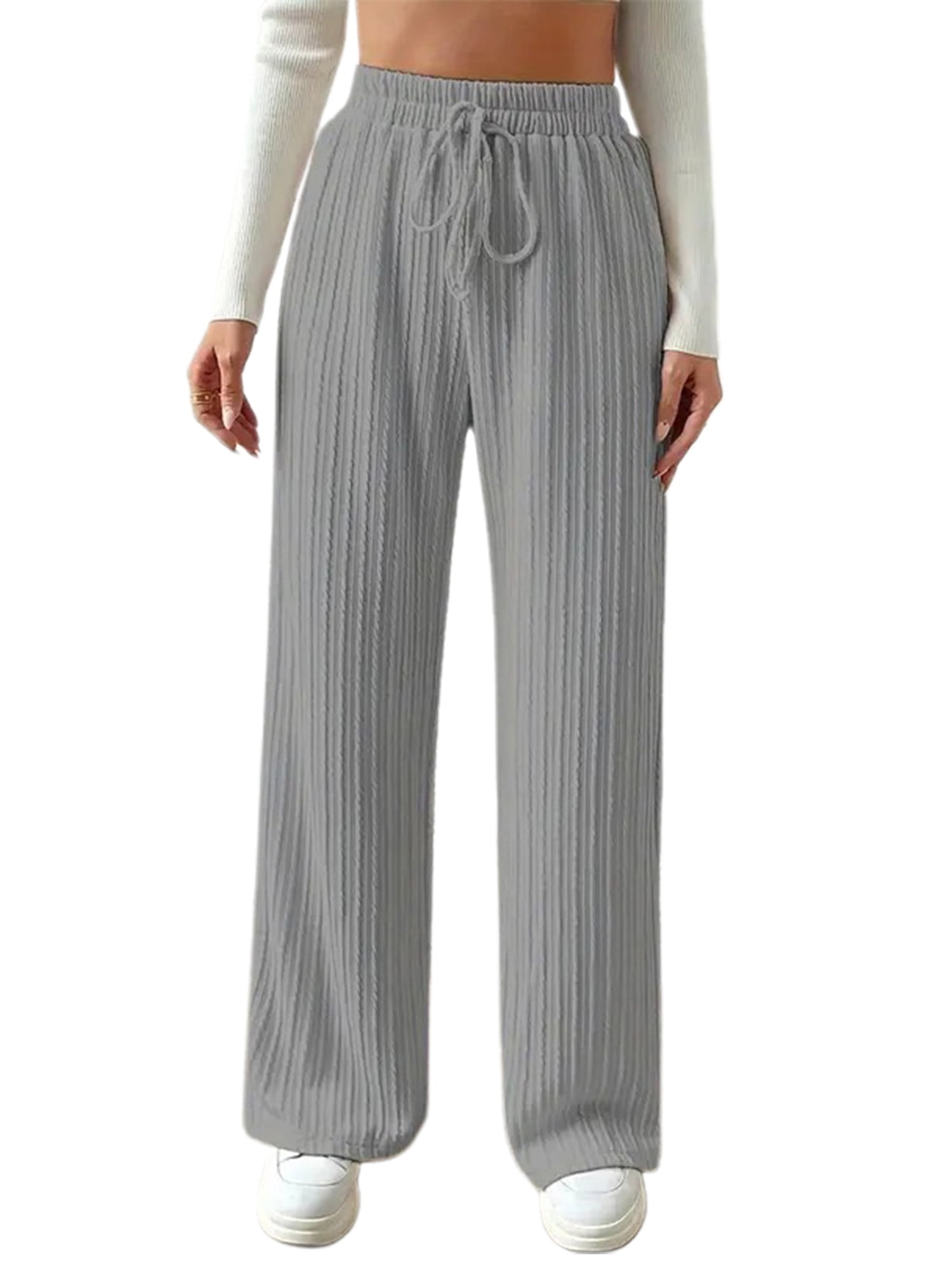 Saoakiny Women Knit Wide Leg Pants Textured Bow Loose Casual Sweater ...