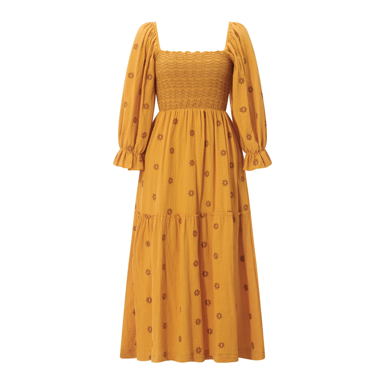 Saoakiny Women's Boho Flowy Long Sleeve Square Neck Long Dress Spring ...