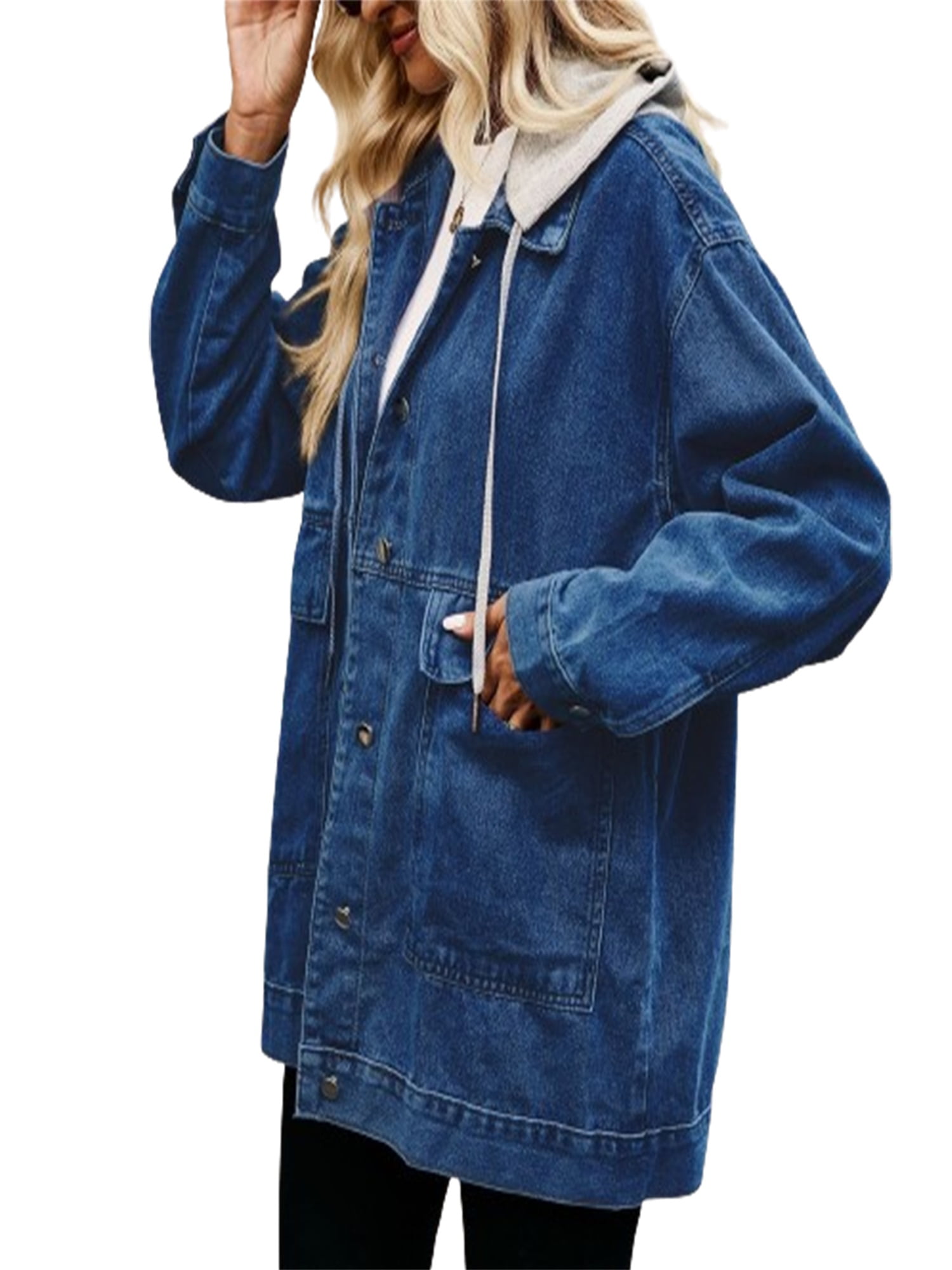 Saoakiny Women's Oversized Denim Jacket Vintage Long Sleeve Button Down ...
