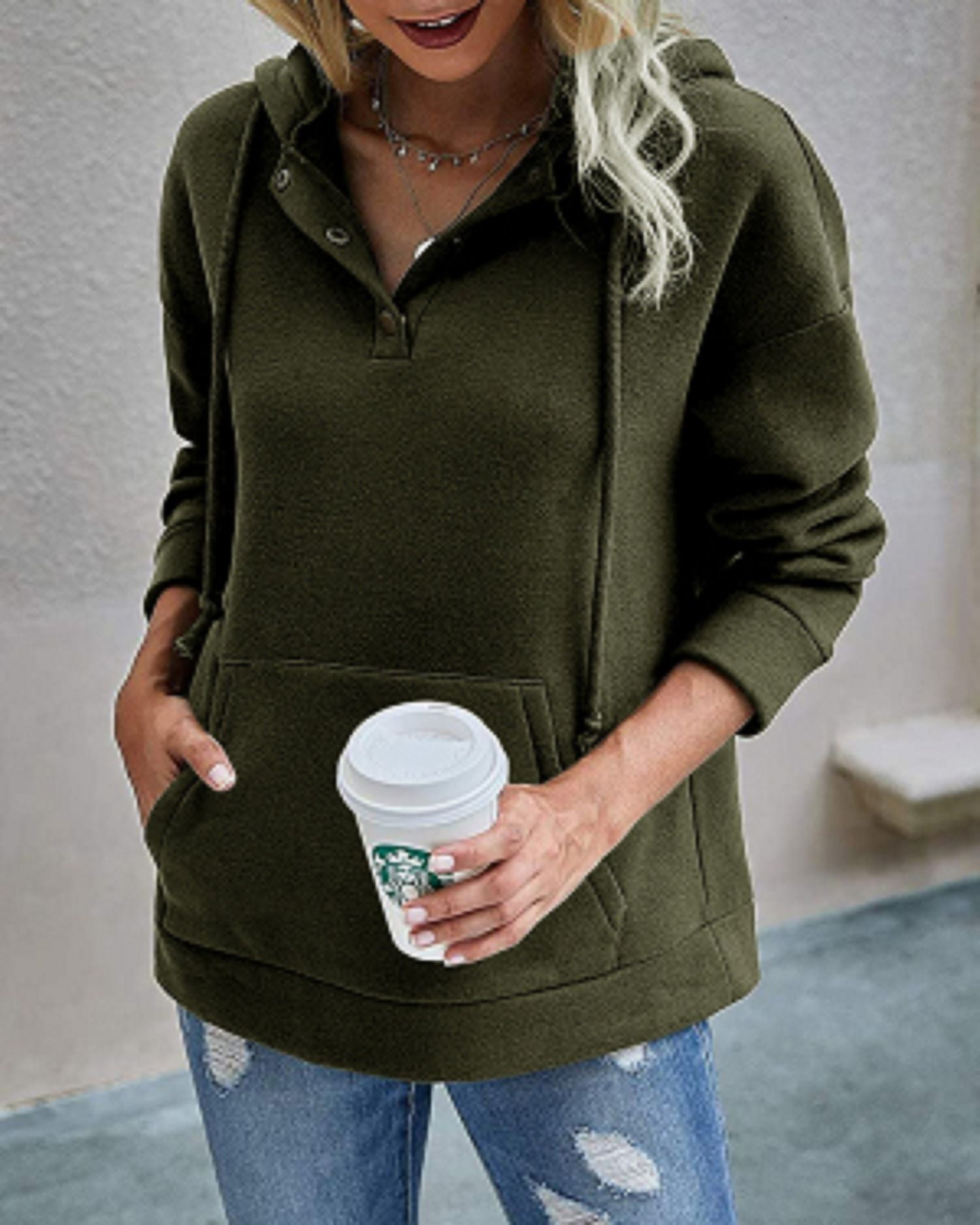 Saodimallsu Womens 1/4 Button Down Hoodies Casual Pullover Sweatshirts ...