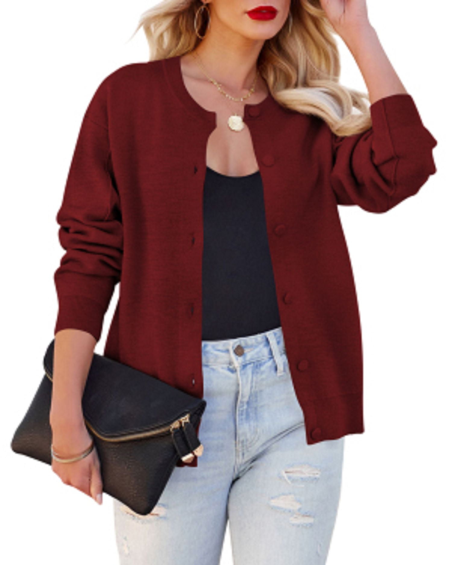 Saodimallsu Womens Long Sleeve Knit Cardigan Open Front Button Sweater