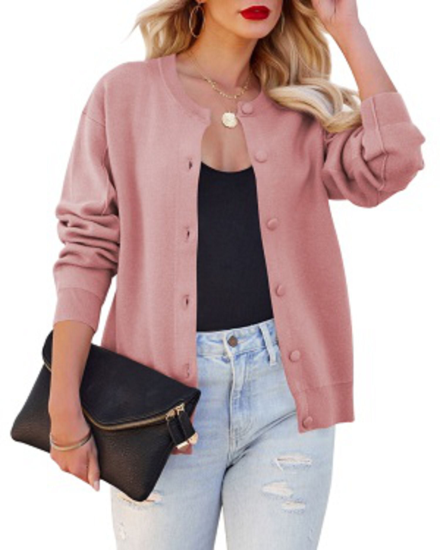 Saodimallsu Womens Long Sleeve Knit Cardigan Open Front Button Sweater