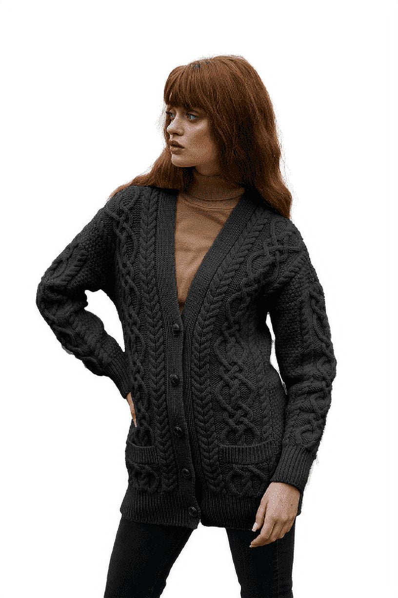 Saol Cable Knit Boyfriend Cardigan 100% Merino Wool - Walmart.com