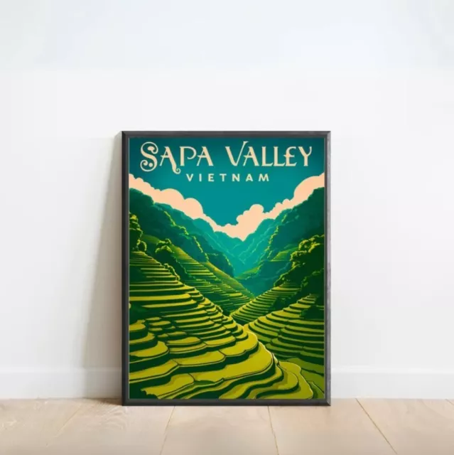 Sapa Valley Vintage Travel Poster - Sapa Valley Print, Vietnam Wall Art ...