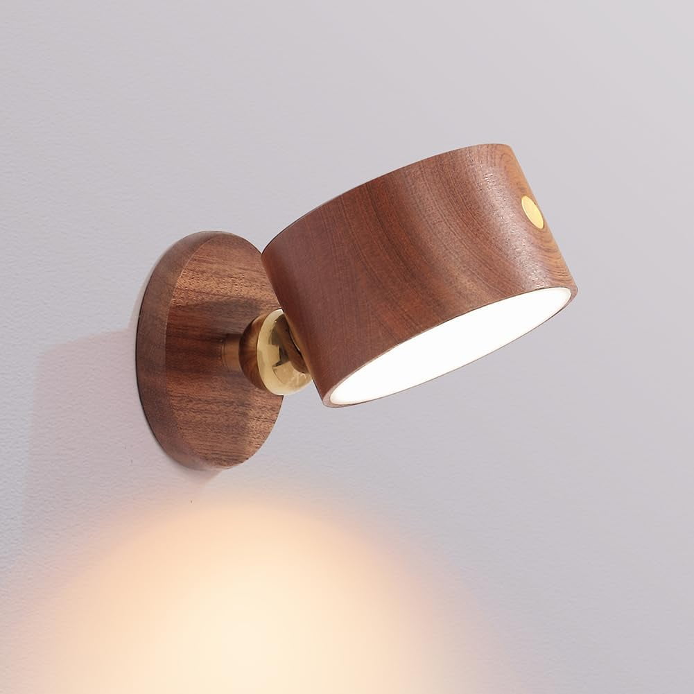 Sapele Wall Sconce Bedside Lamp - 360? Rotatable & Dimmable for Closet ...