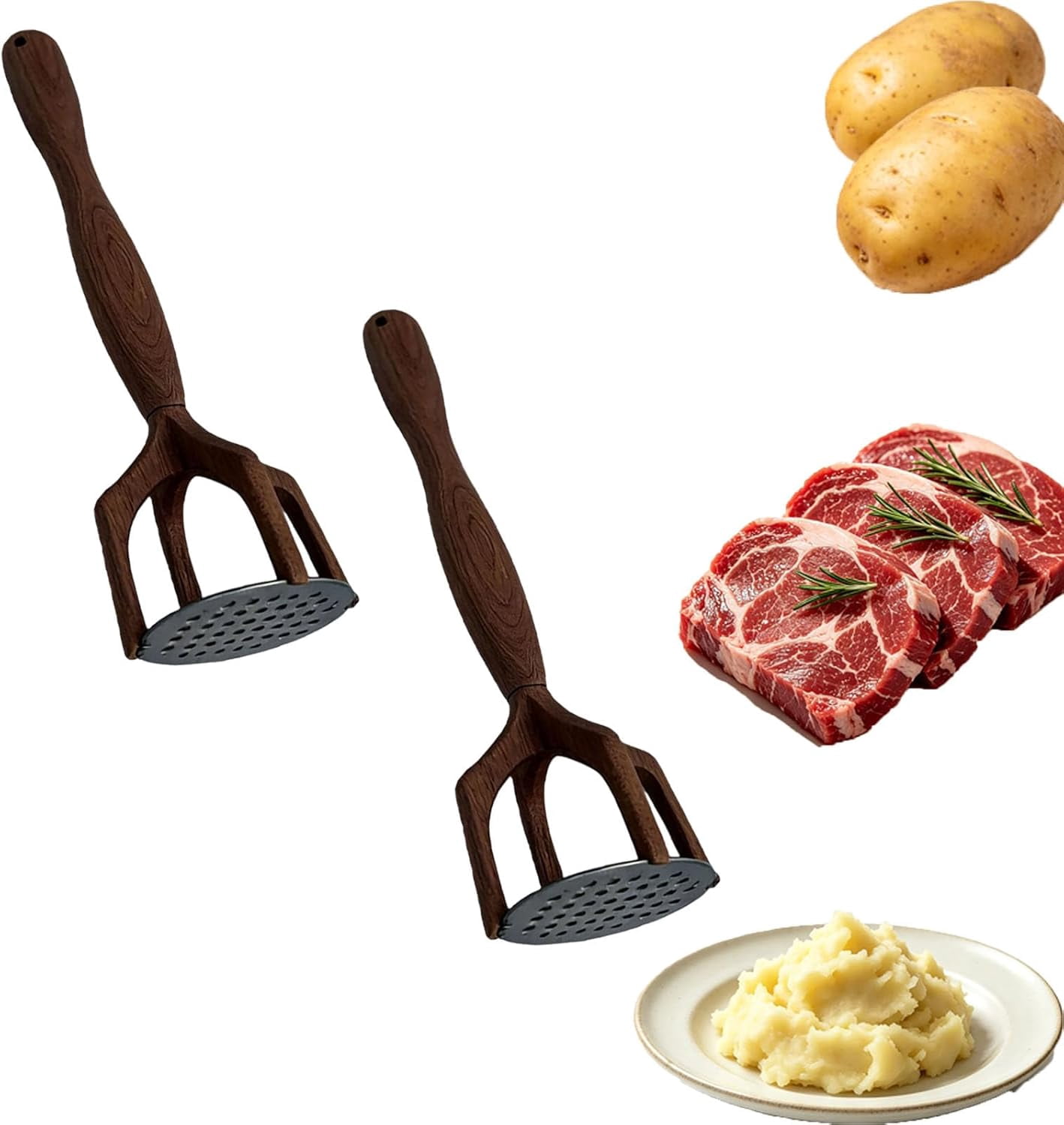 Sapele Wood Meat Chopper Heat Resistant Non Scratch Ground Beef Masher ...