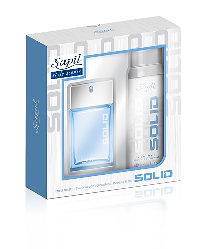 Sapil Solid Blue 3.4oz EDT Spray, 5.1oz Perfumed Deodorant Men 2 Pc ...